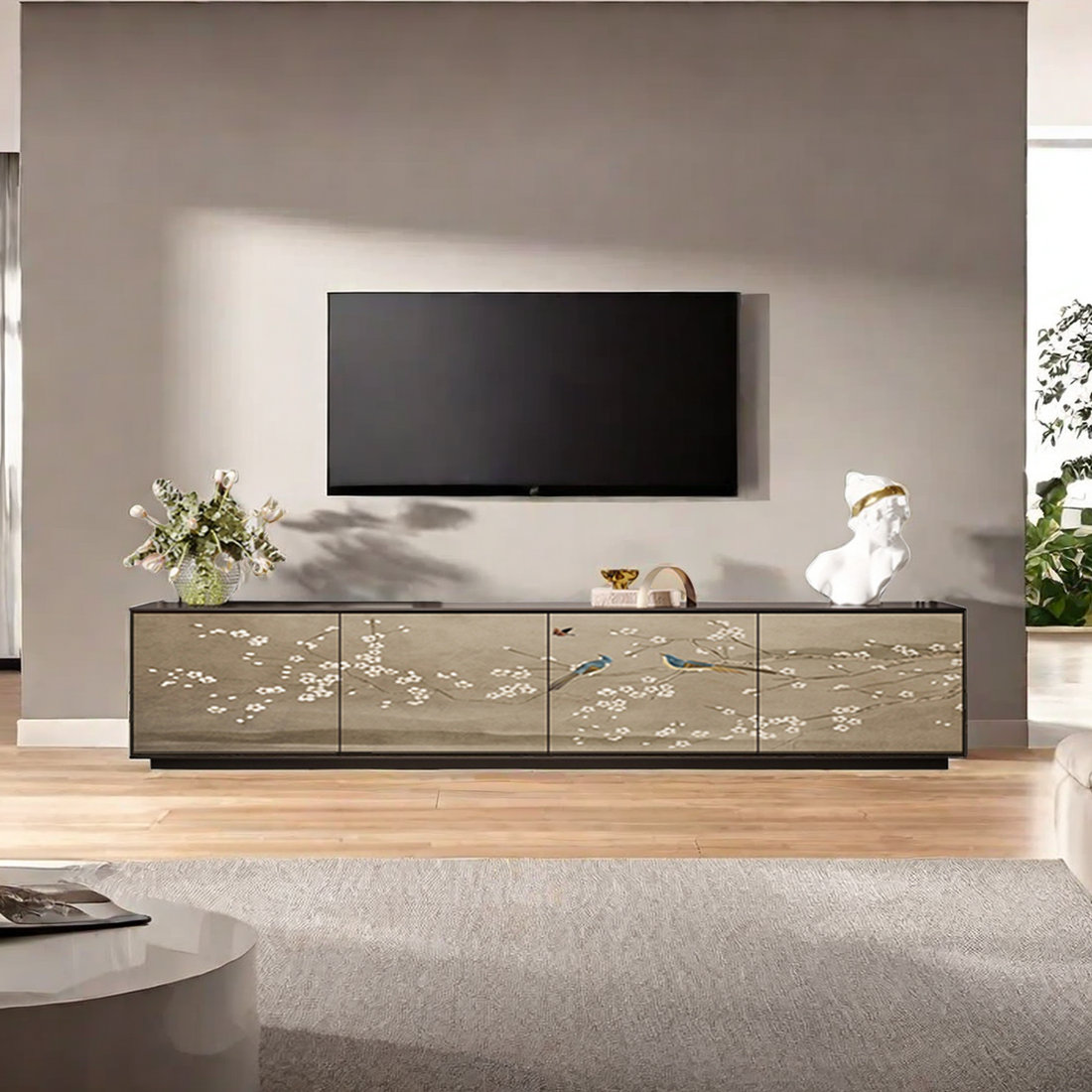 Aurora Craft Solid Wood Ash TV Stand With Enclosed Bottom 86.61'' Media ...