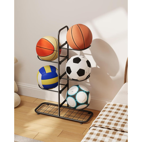 Latitude Run® 5-Tier Ball Storage Rack, Free Standing Basketball Soccer ...