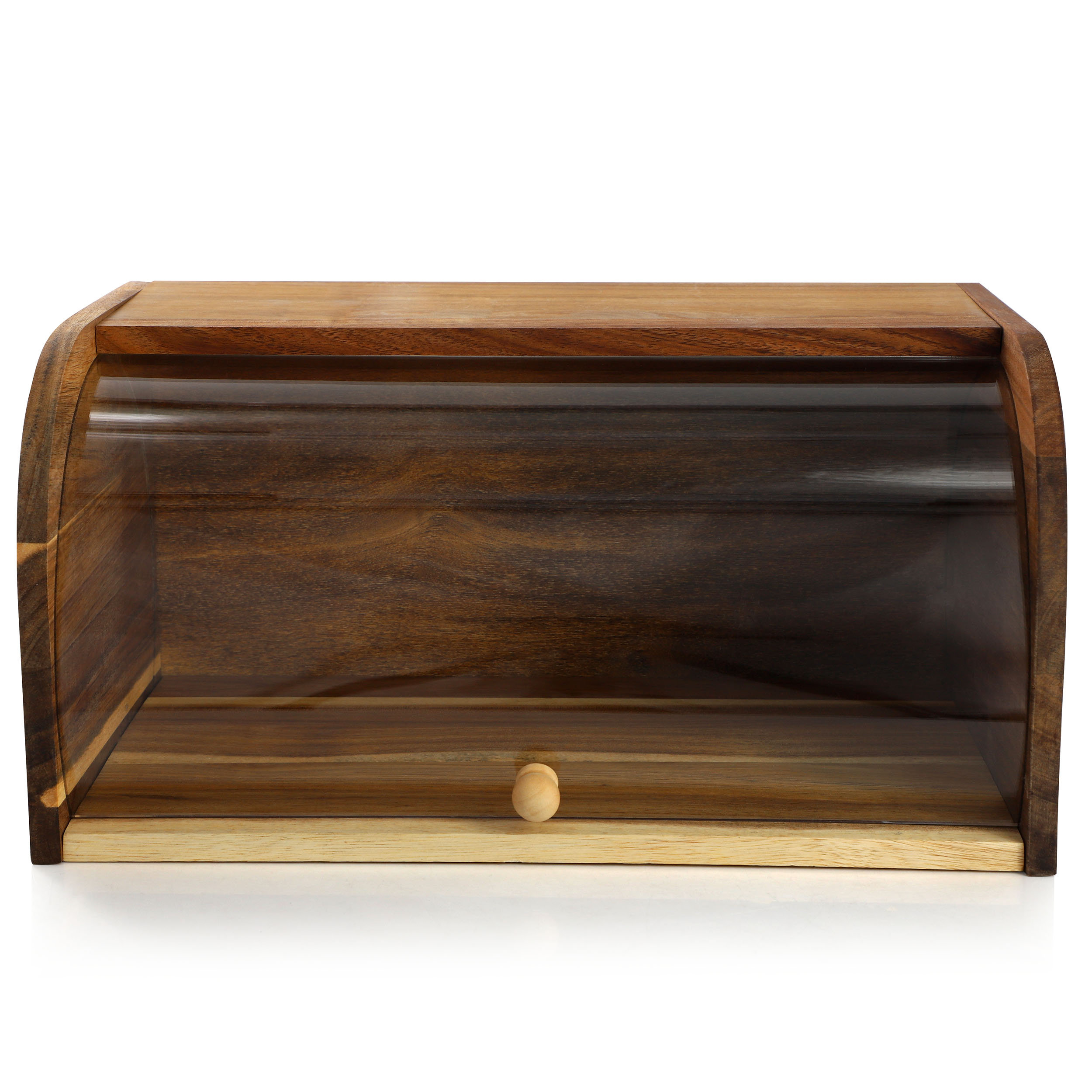 Millwood Pines Bread Storage Box in Acacia Wood with Clear Rolltop Lid ...