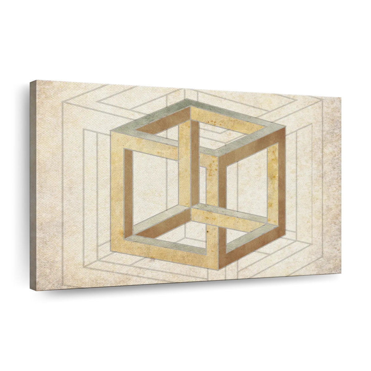 Wrought Studio™ Cream Cube Illusion On Canvas Print | Wayfair