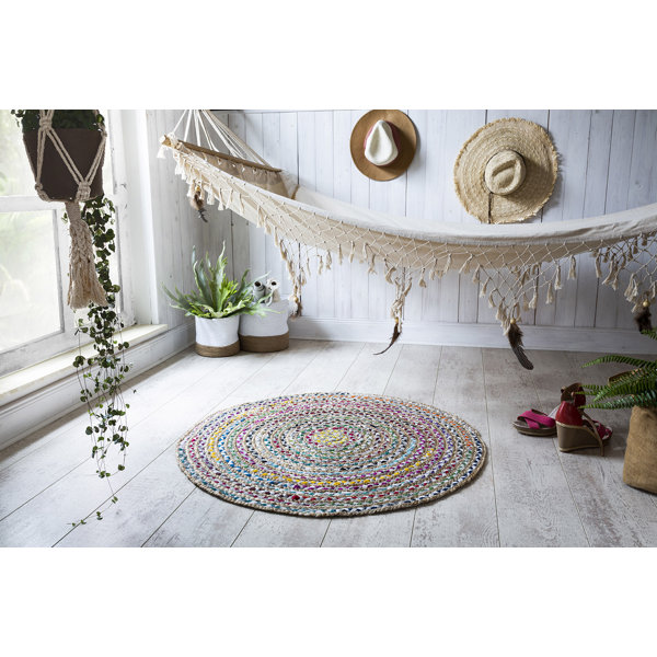 Dakota Fields Pastel Rainbow By Rita Rugs, Jute Hand Woven Round Rug ...