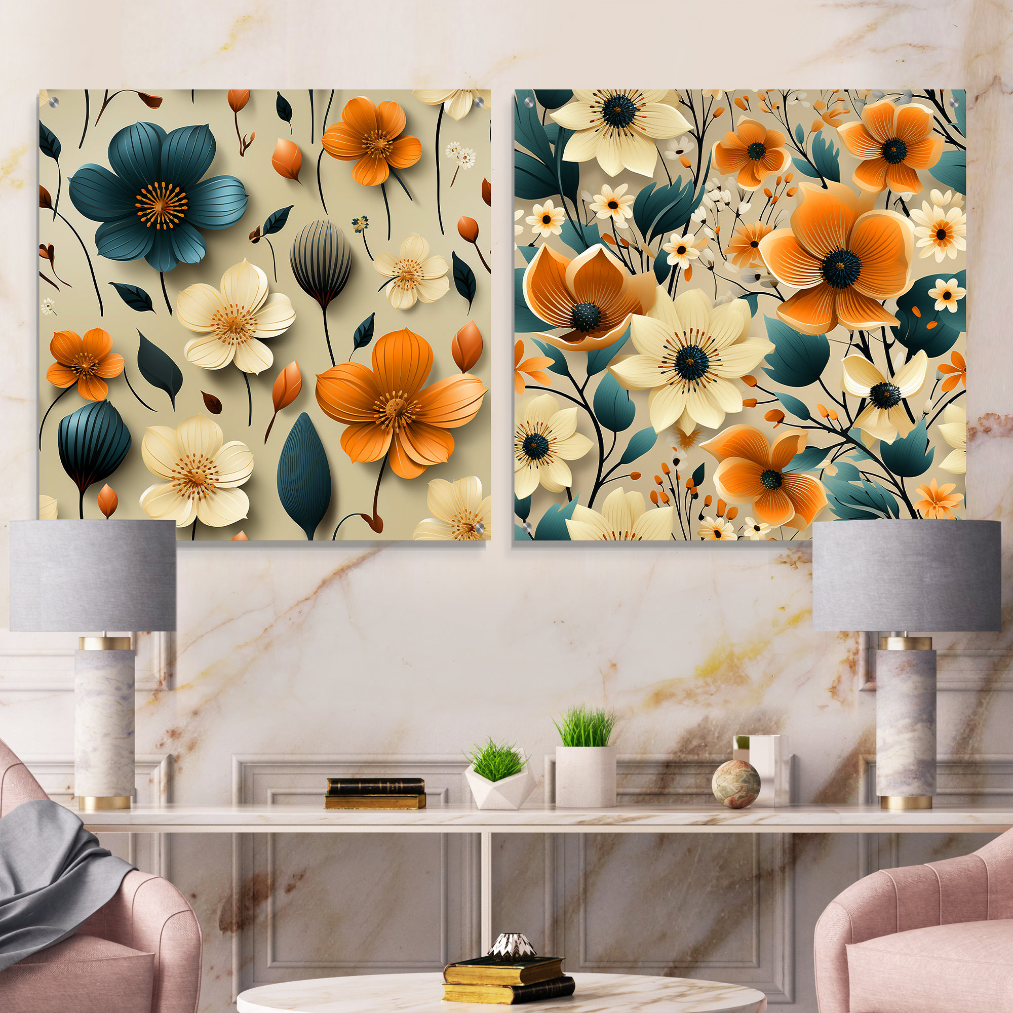 Design Art Mod Floral Nostalgia - Abstract Midcentury Acrylic Wall Art ...