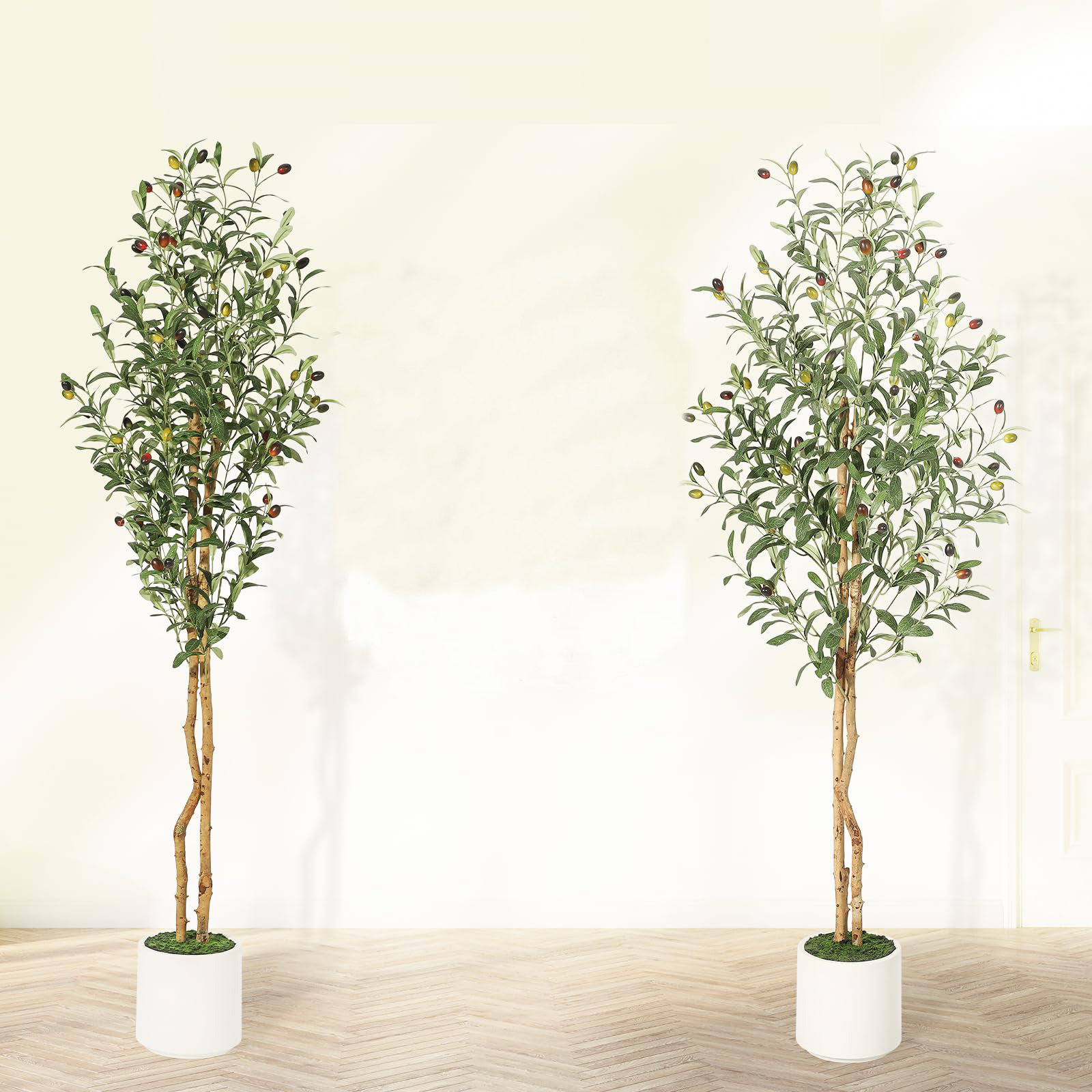 Primrue Olive Trees Artificial Indoor, Faux Silk Plant White Planter ...
