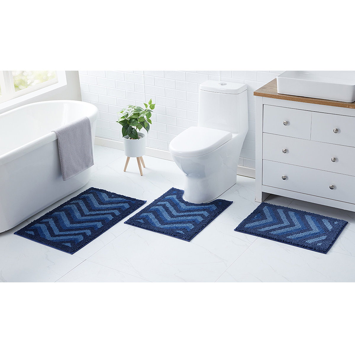 Clara Clark Ultra Soft Non-Slip 3 Piece Shaggy Chevron Bath Rug Set ...