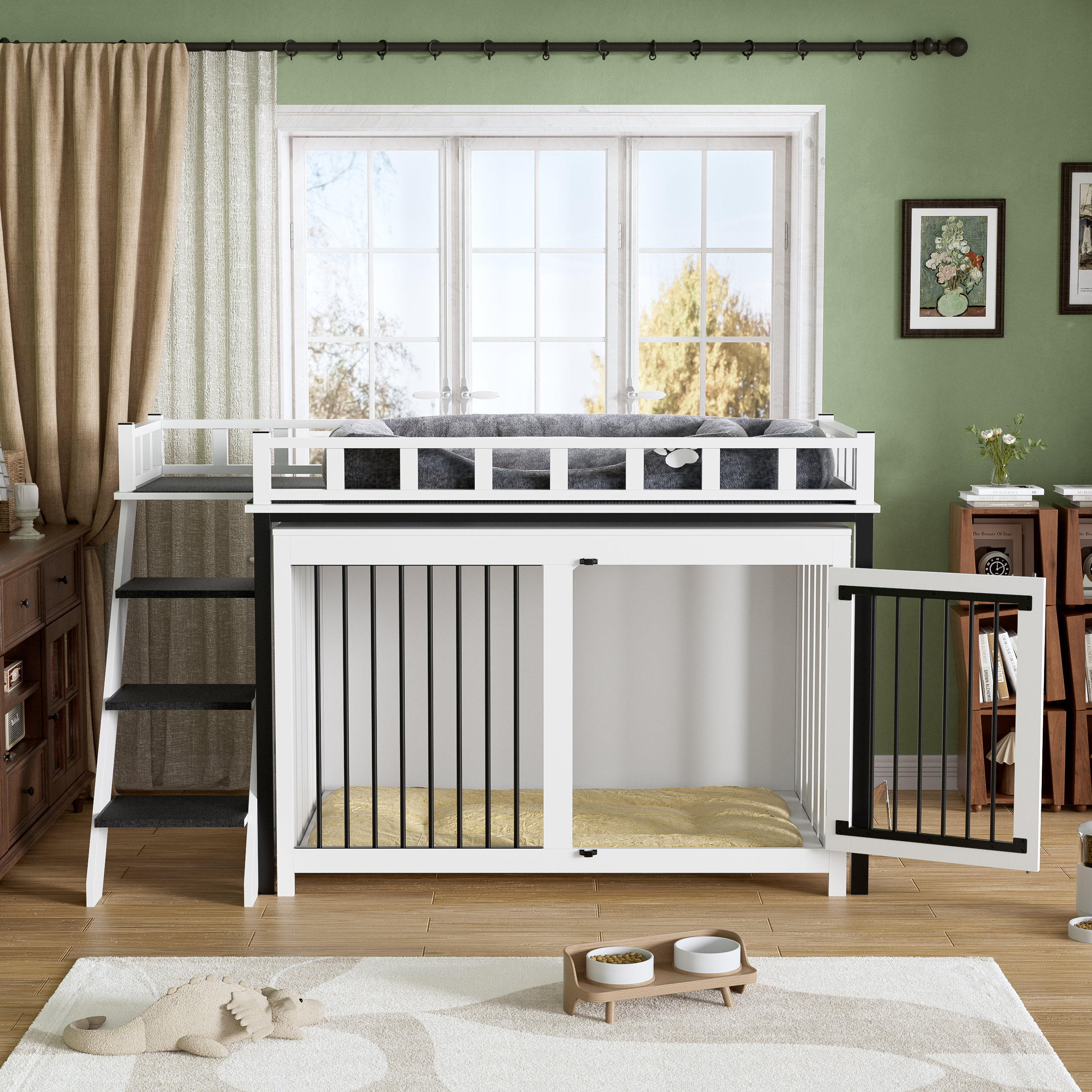 CABINA HOME Loft-style Dog Crate Furniture With Double Doors, Heavy ...