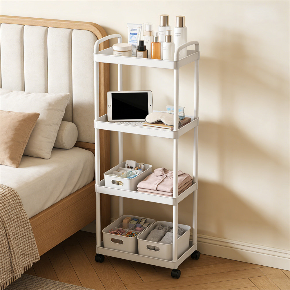 shinyswan 4-Tier Plastic Rolling Utility Cart with Wheels and Handle ...