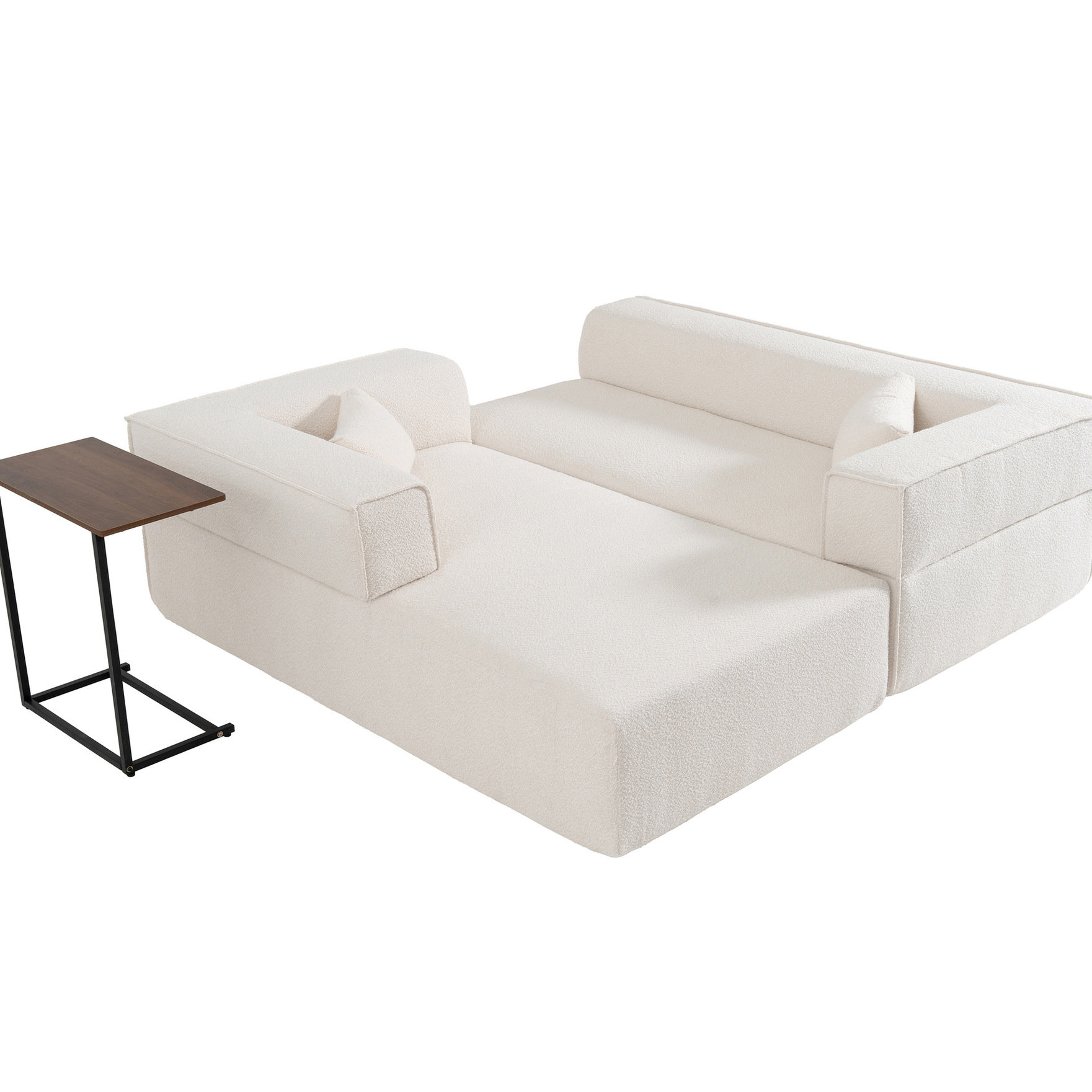 Latitude Run® 112" Sectional With Side Table, Boucle Fabric Upholstery ...