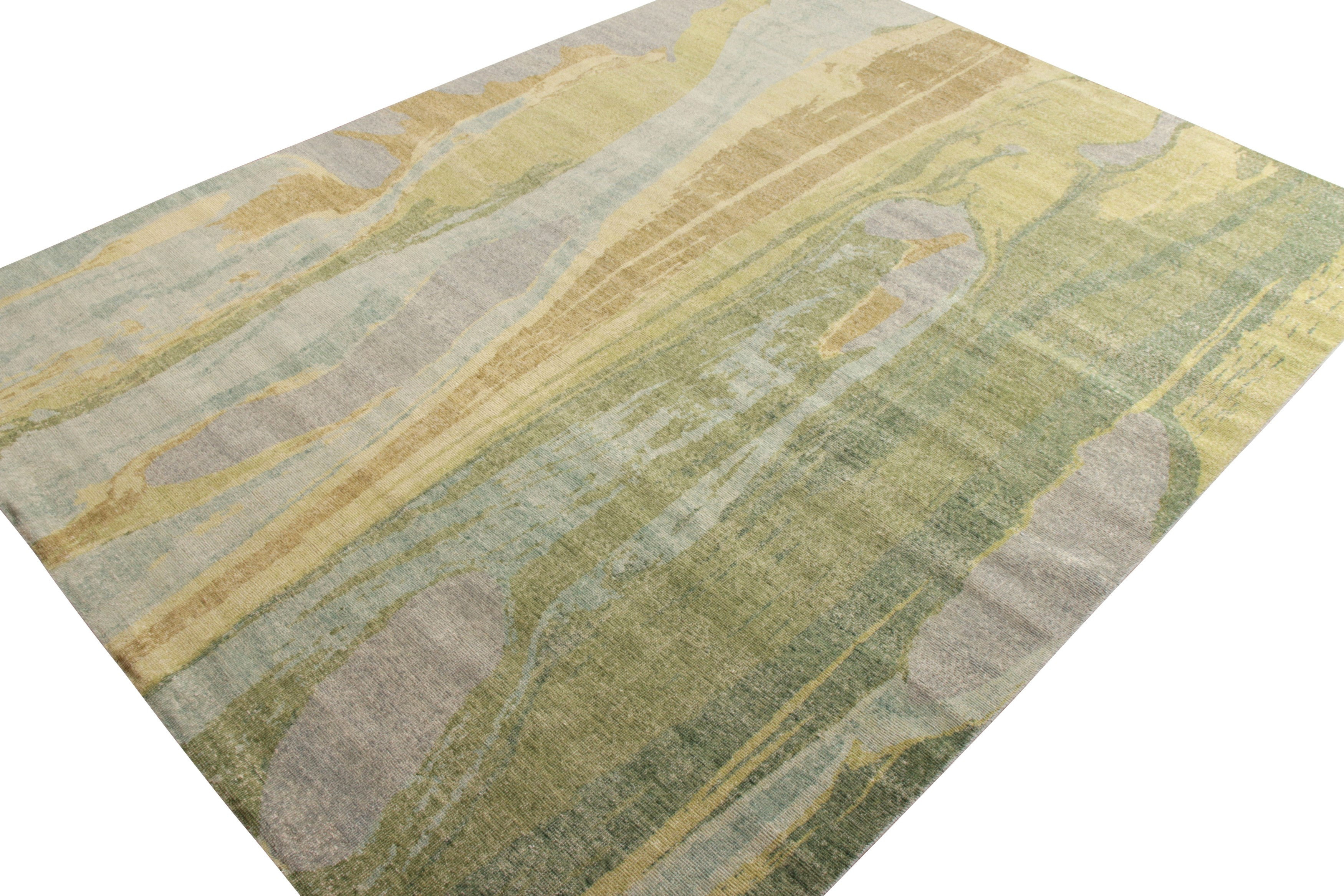 Rug & Kilim’S Distressed Abstract Rug In Blue And Green Geometric ...