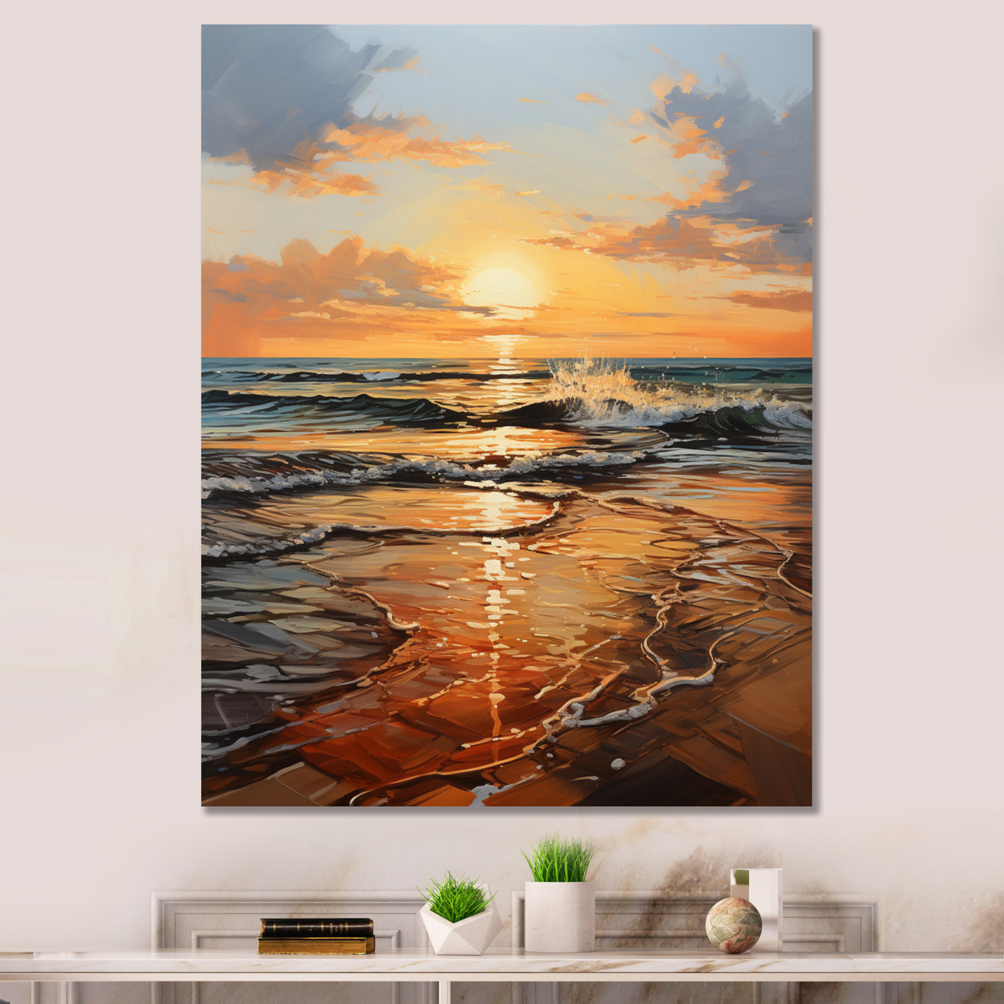 Dovecove Orange Teal Sunrise On The Beach I - Sunrise Wall Art Sunset ...