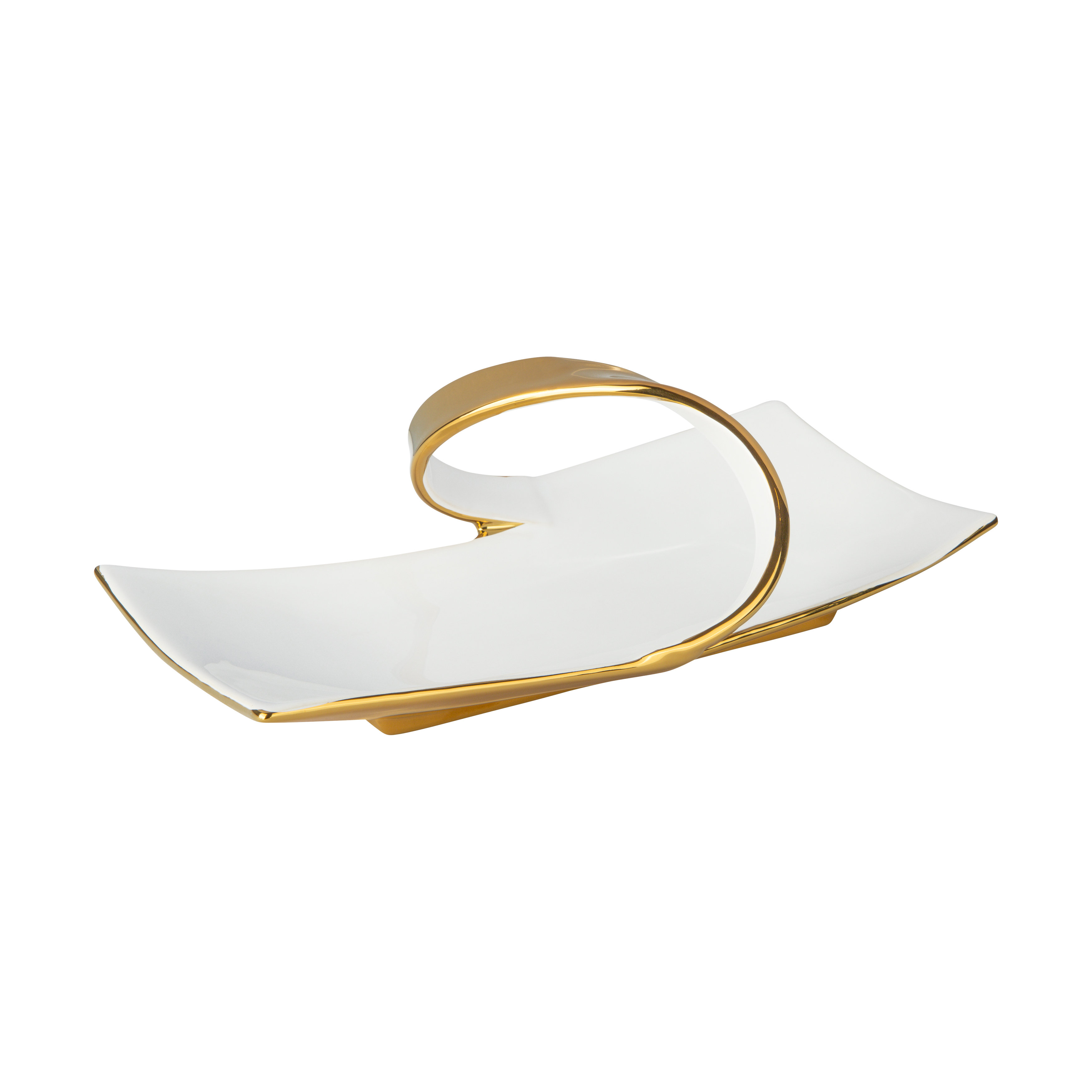 Mercer41 White Porcelain Double Snack Bowl With Gold | Wayfair