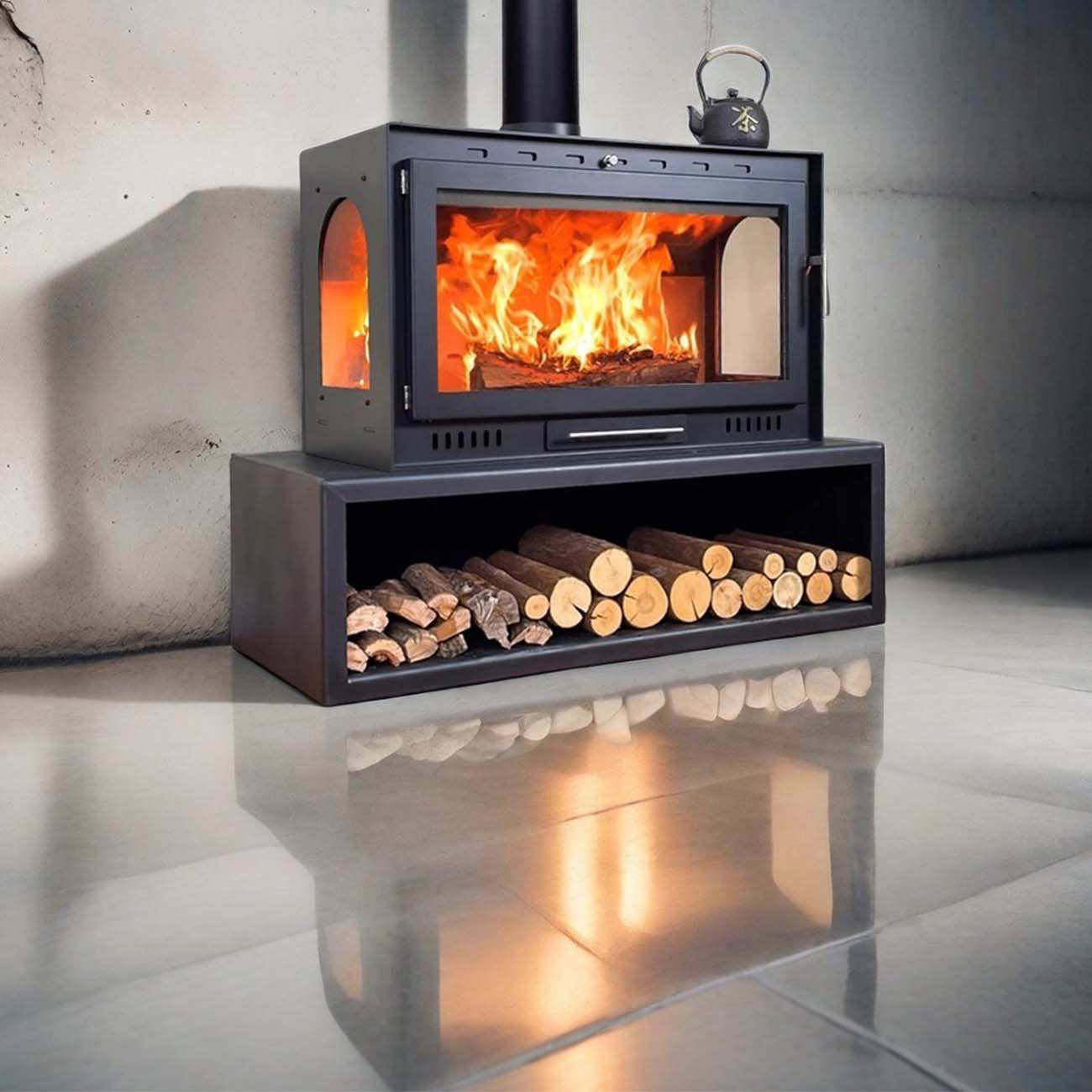 Hart Enjoy life Large wood fire fireplace with three sides of glas ...