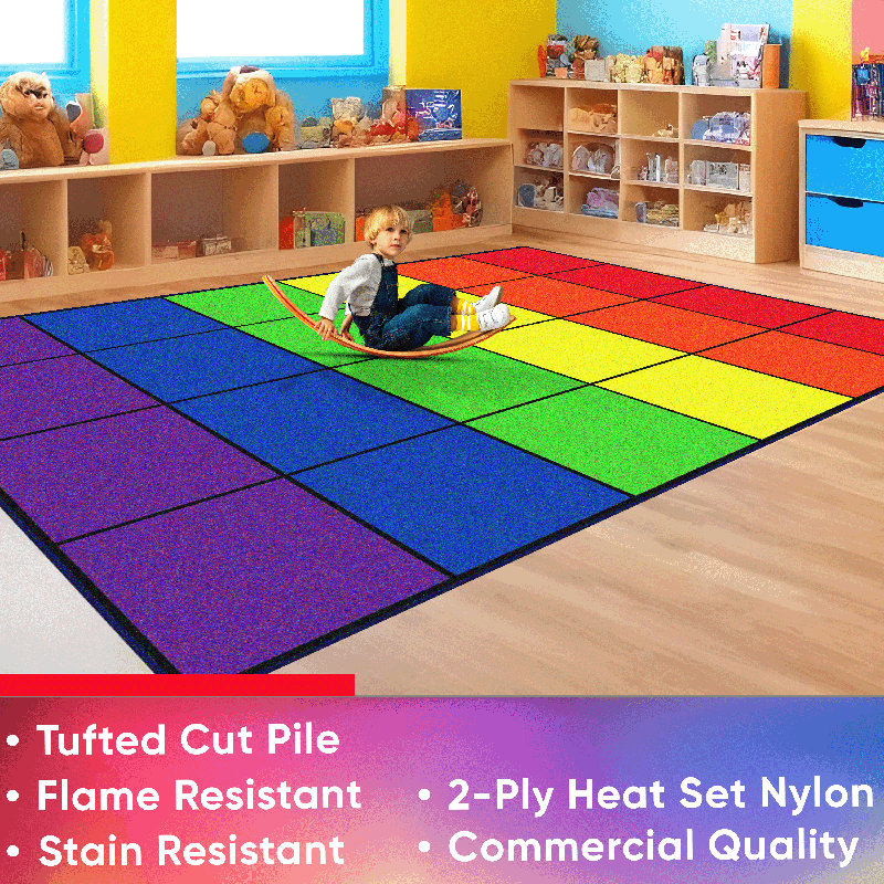 Kid Carpet Rainbow Blocks Seating Rug with 24 Seats 7'6" X 12 ...