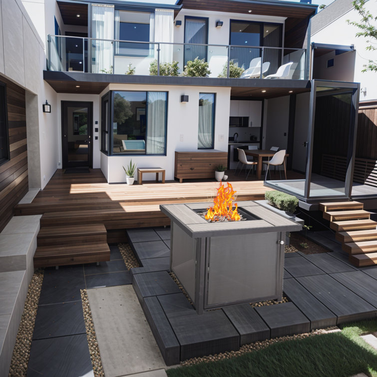 Latitude Run® 32 Inch Square Outdoor Gas Fire Pits Clearance 50,000 BTU ...