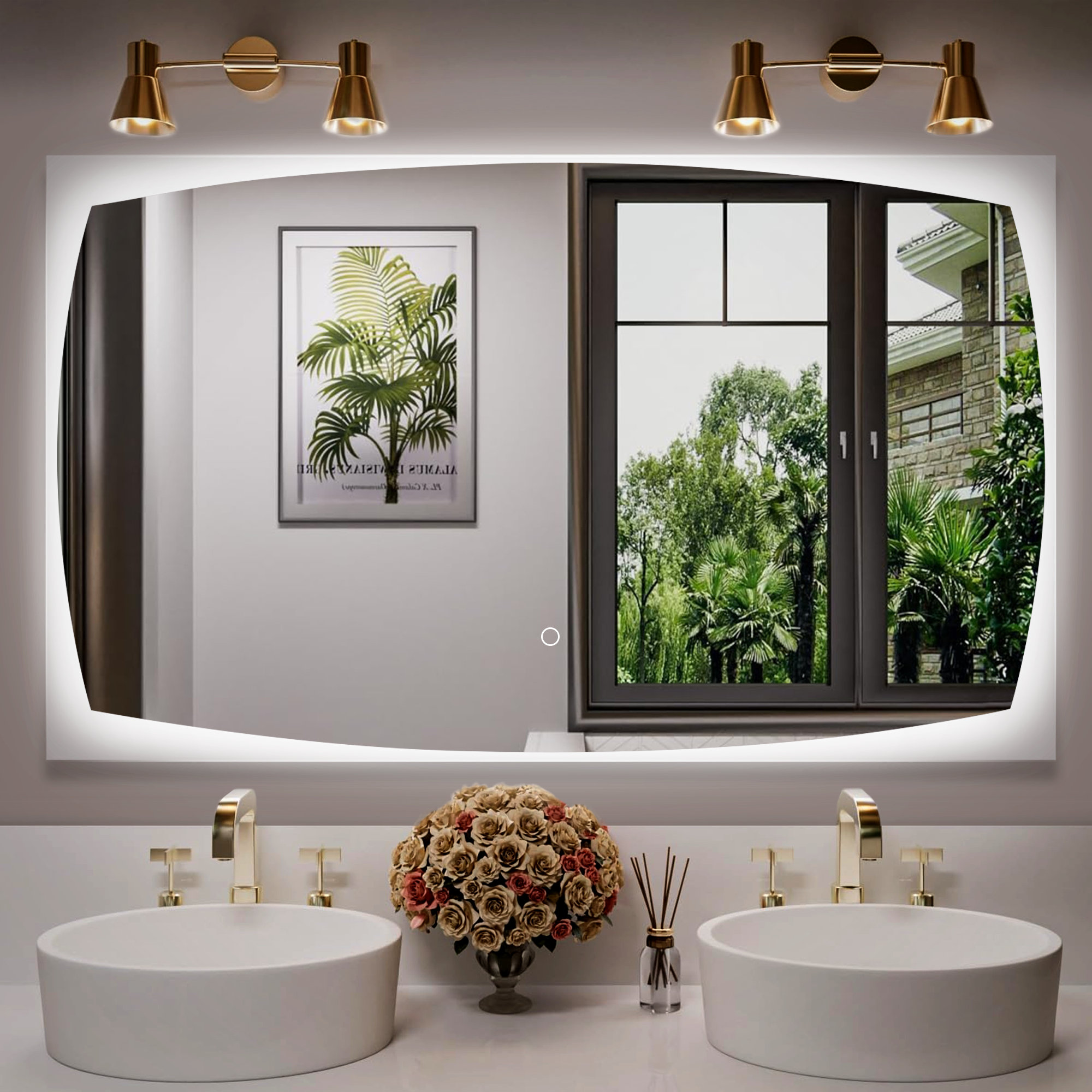 Ivy Bronx LED Backlit Irregular Frame Lighted Bathroom Vanity Mirror ...