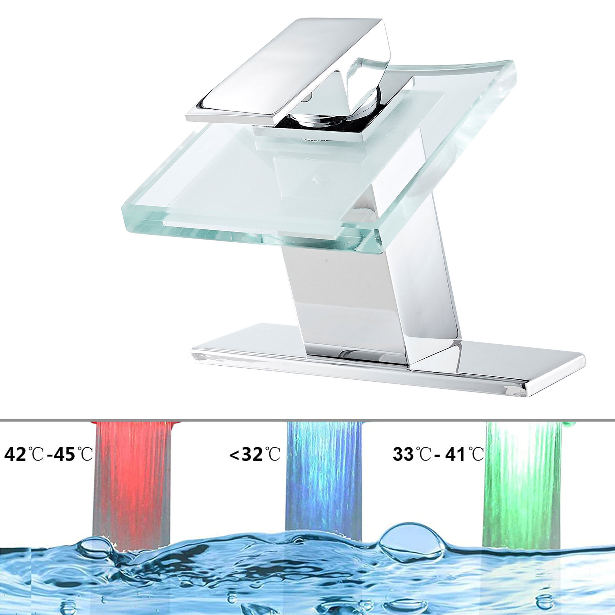 YCCUZA Single Handle LED Glass Spout Bathroom Faucet One Hole & Reviews ...