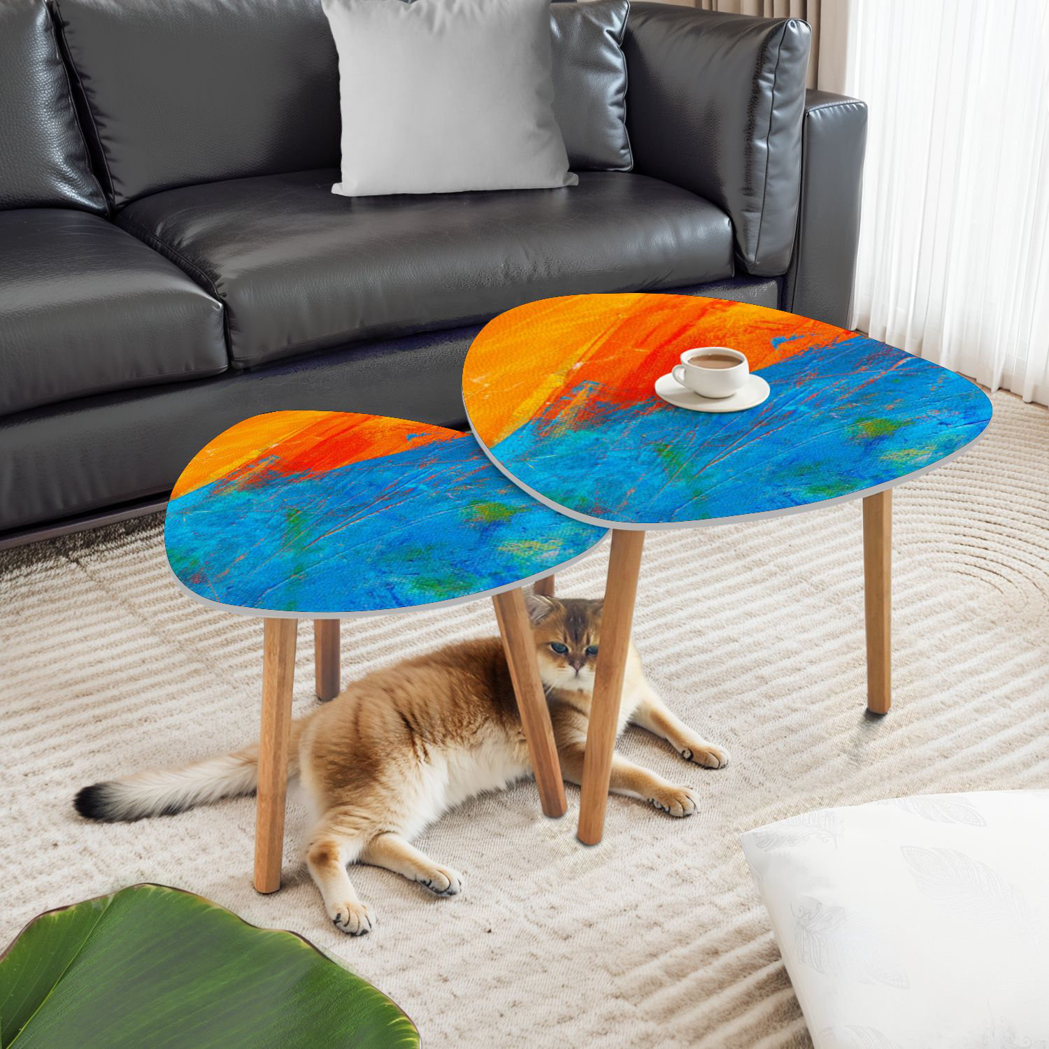 George Oliver Triangle Nesting Coffee Table Set of 2 Abstract Hand ...