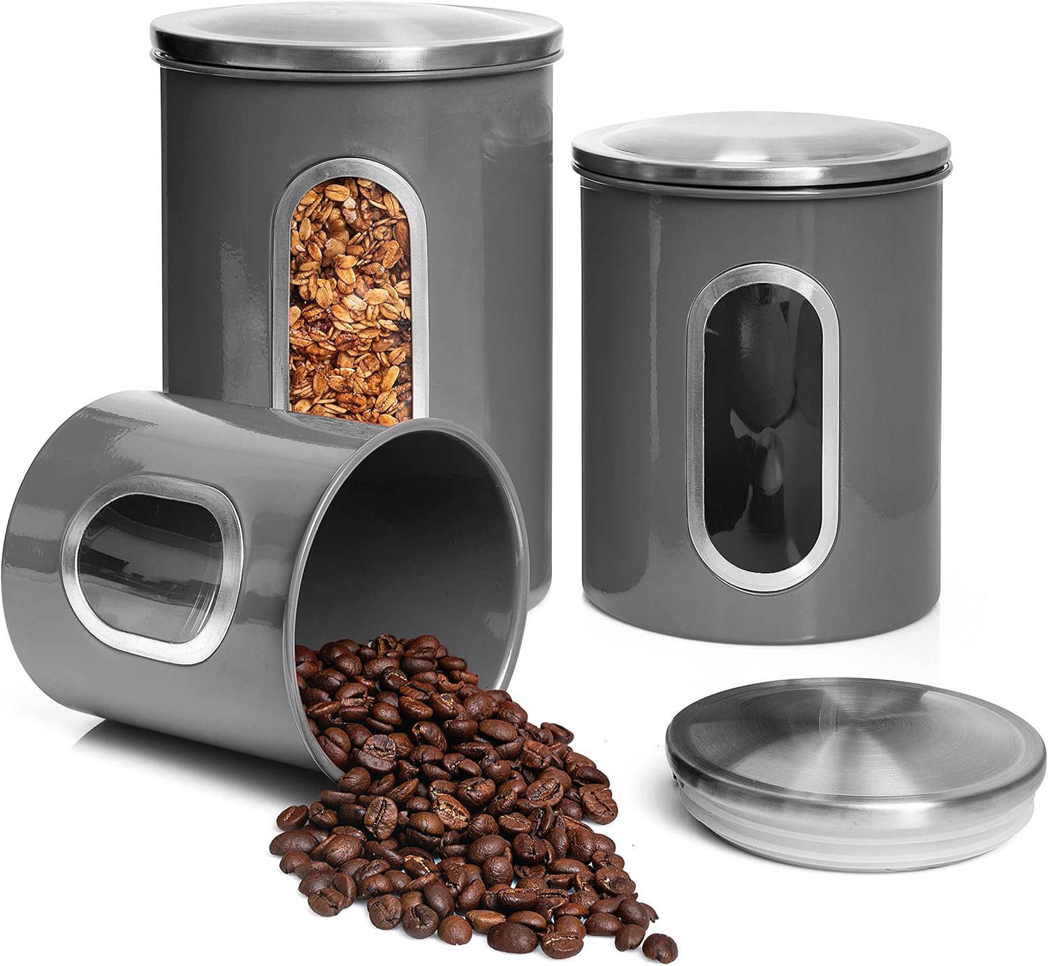 Latitude Run® 3-Piece Grey Canisters Sets For The Kitchen, Airtight ...