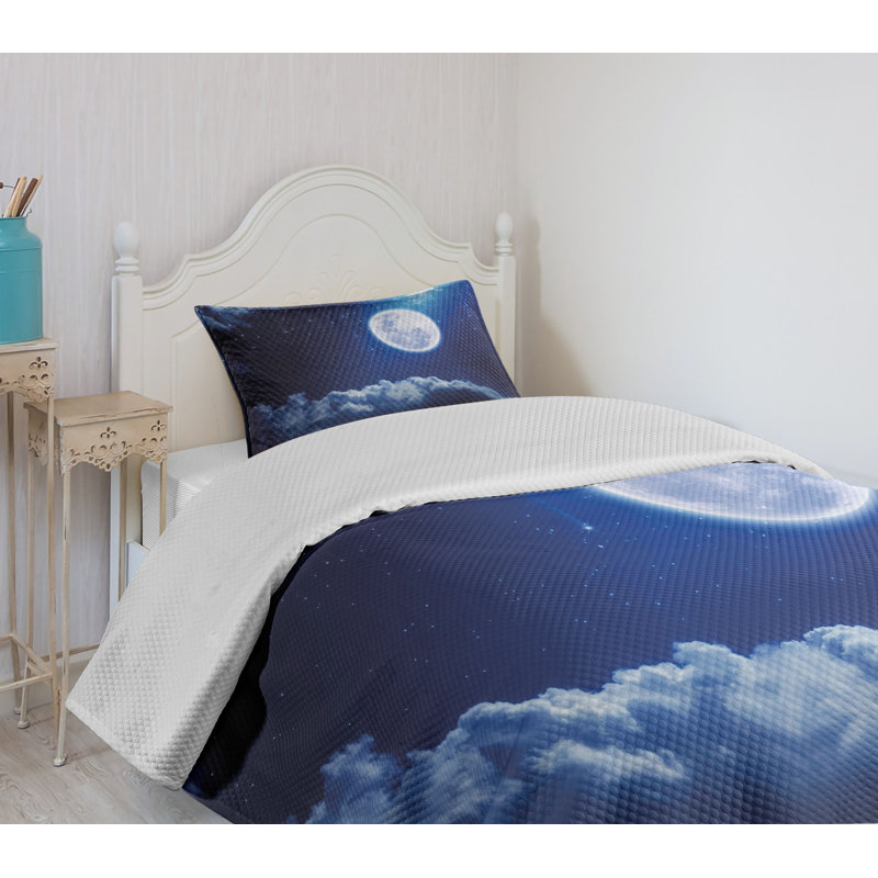 Ambesonne Moon Bedspread Set 2 Pcs Full Moon Falling Stars Twin Indigo ...