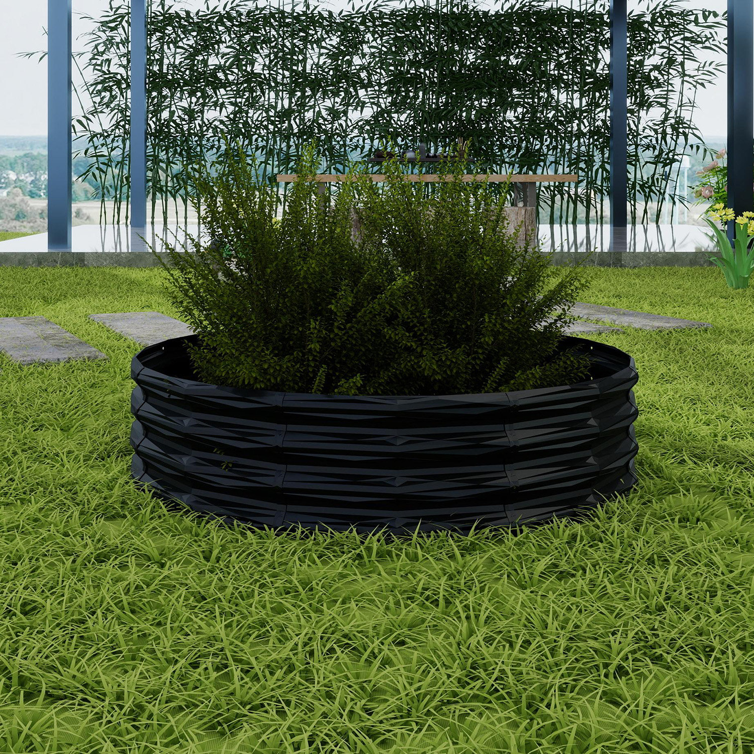 Arlmont & Co. Black Metal Outdoor High Round Elevated Flower Bed ...