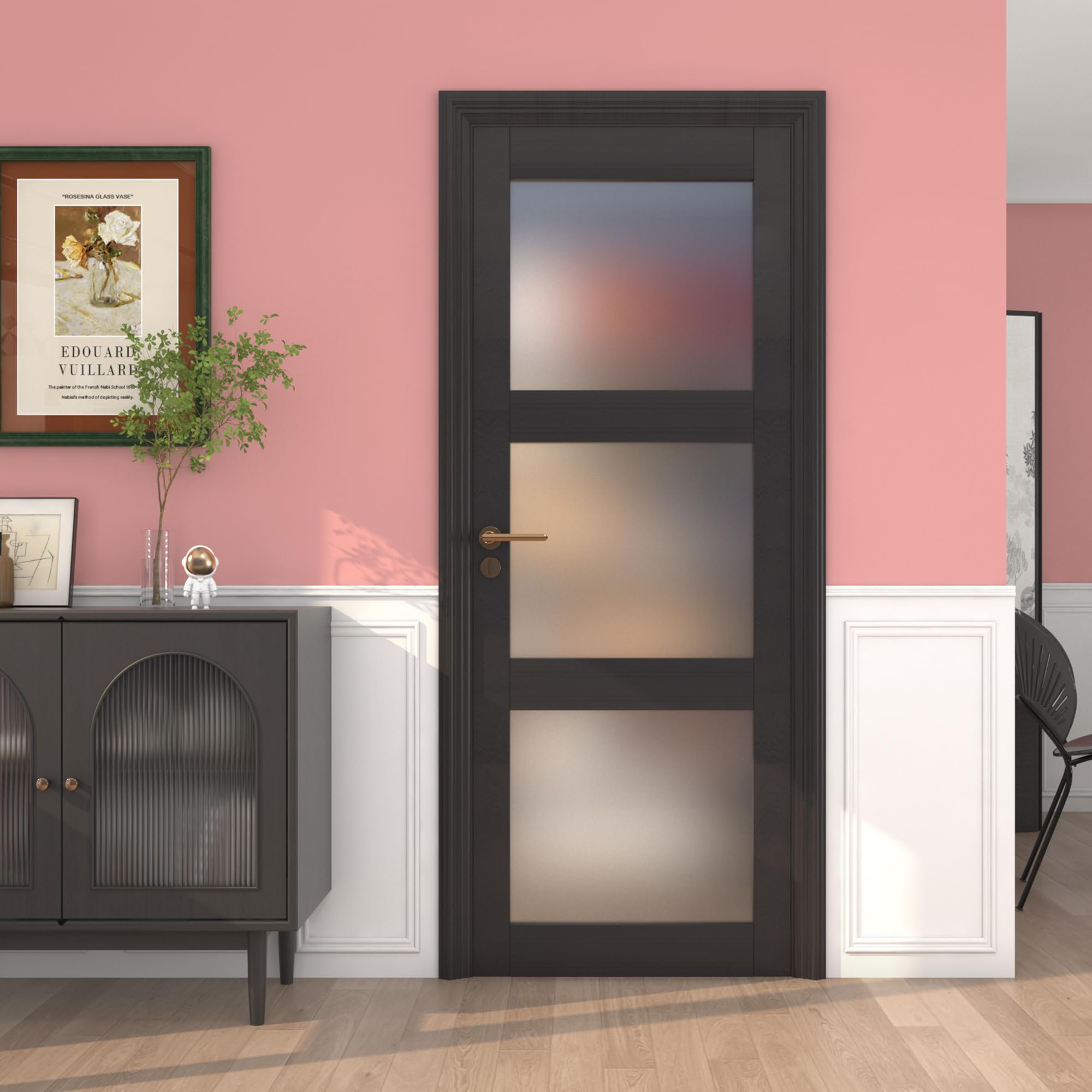 OHTOMO 3-Lite Frosted Glass French Black Door - Wayfair Canada