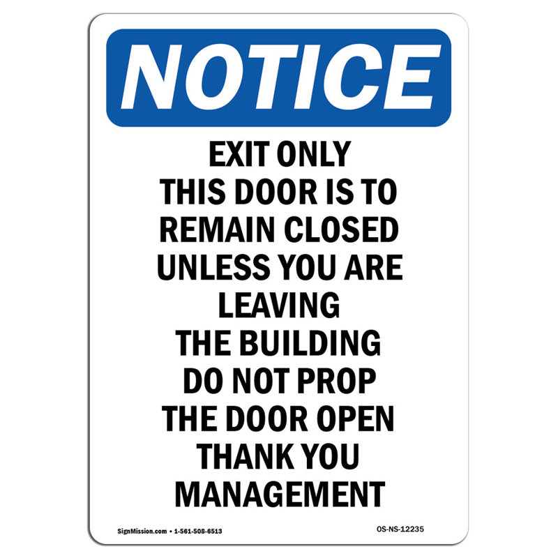 SignMission Exit Only This Door Is to Remain Sign | Wayfair