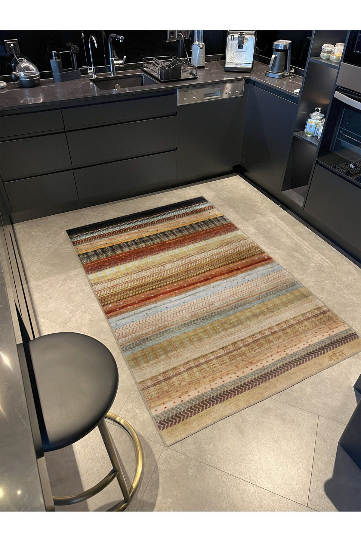 Hokku Designs Beige Straight Line Pattern Woven Base Machine Washable ...