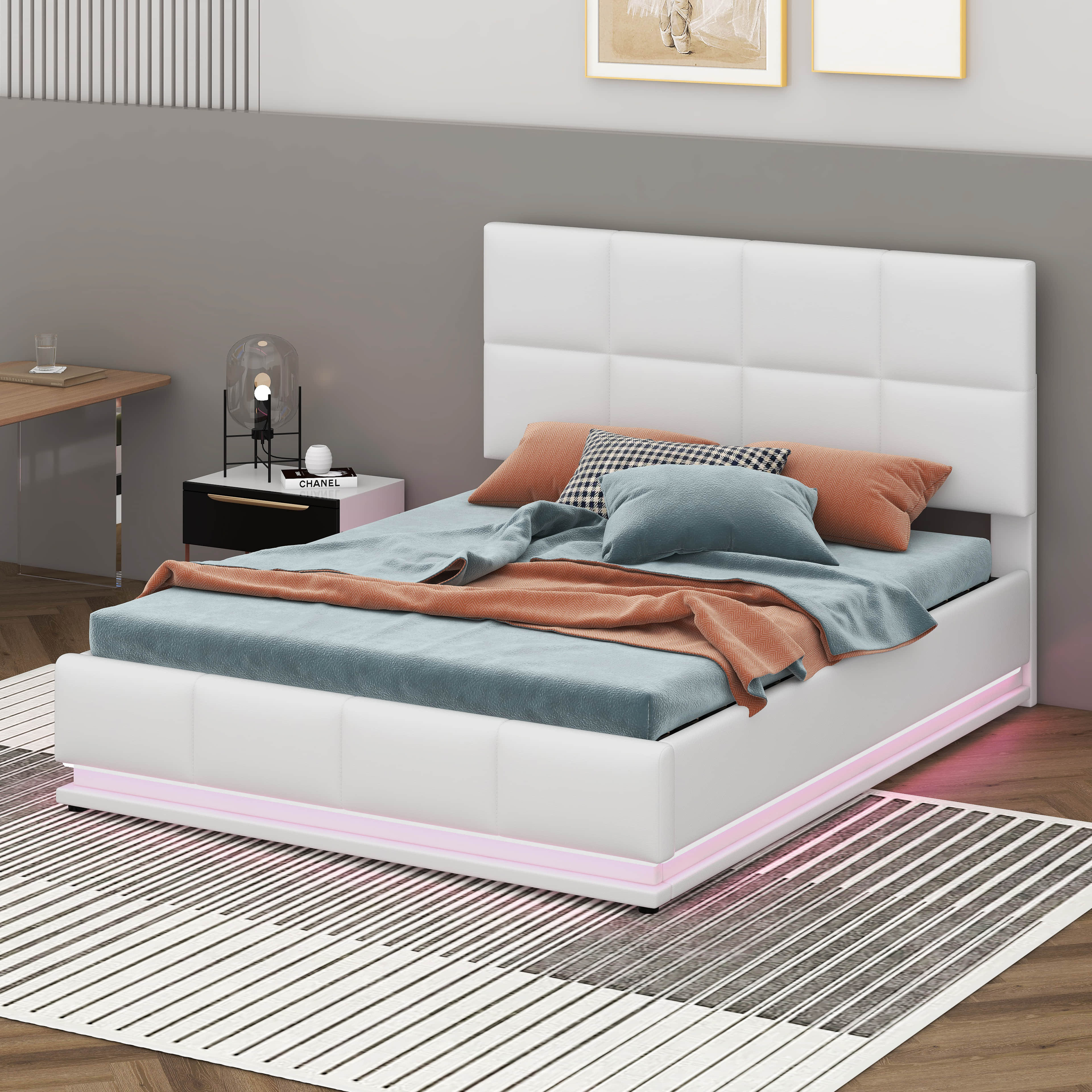 Ivy Bronx Jensyn Full Size PU Storage Bed with LED Lights and USB ...