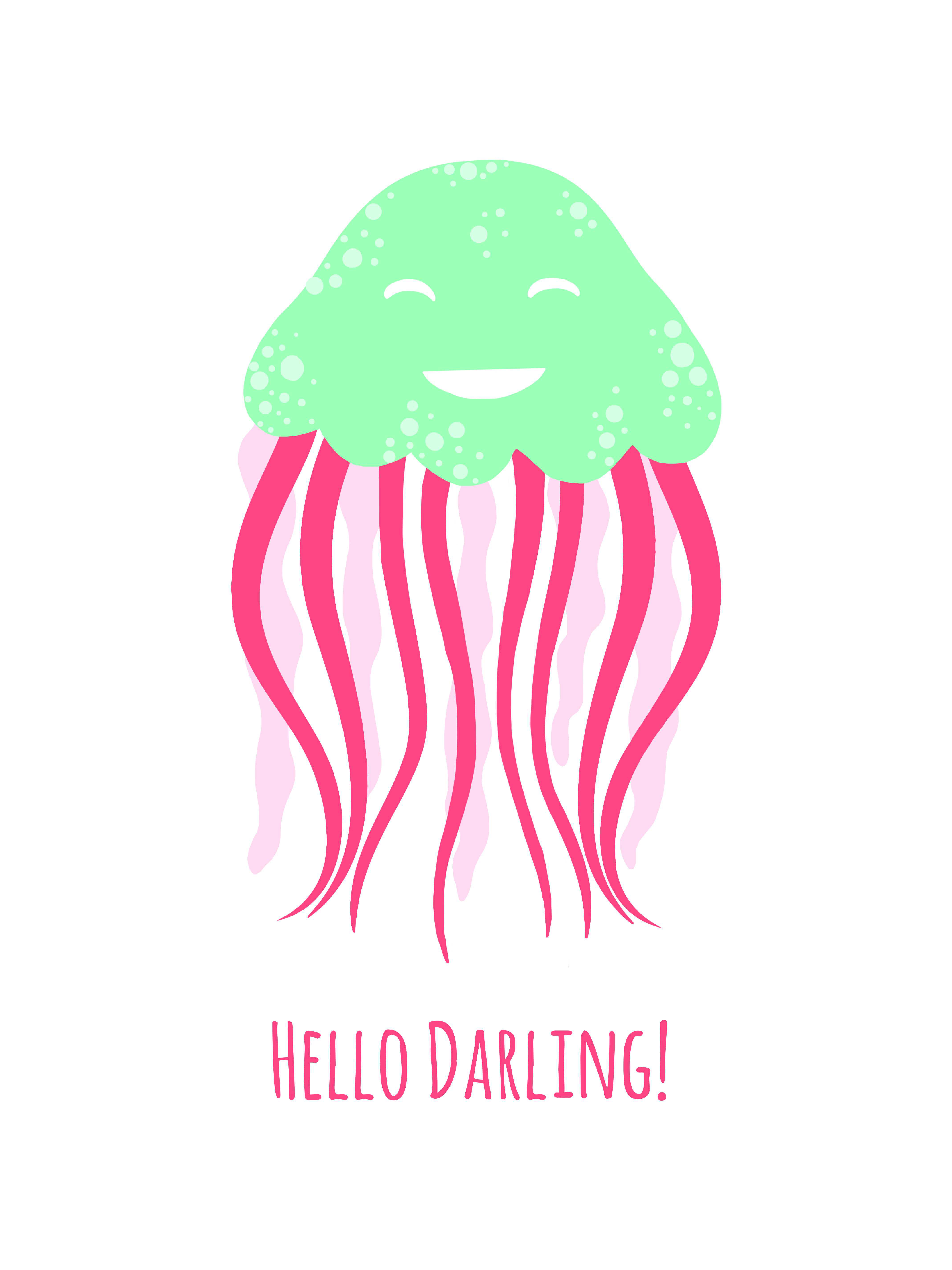 Highland Dunes Hello Darling Jellyfish - Wrapped Canvas Print | Wayfair
