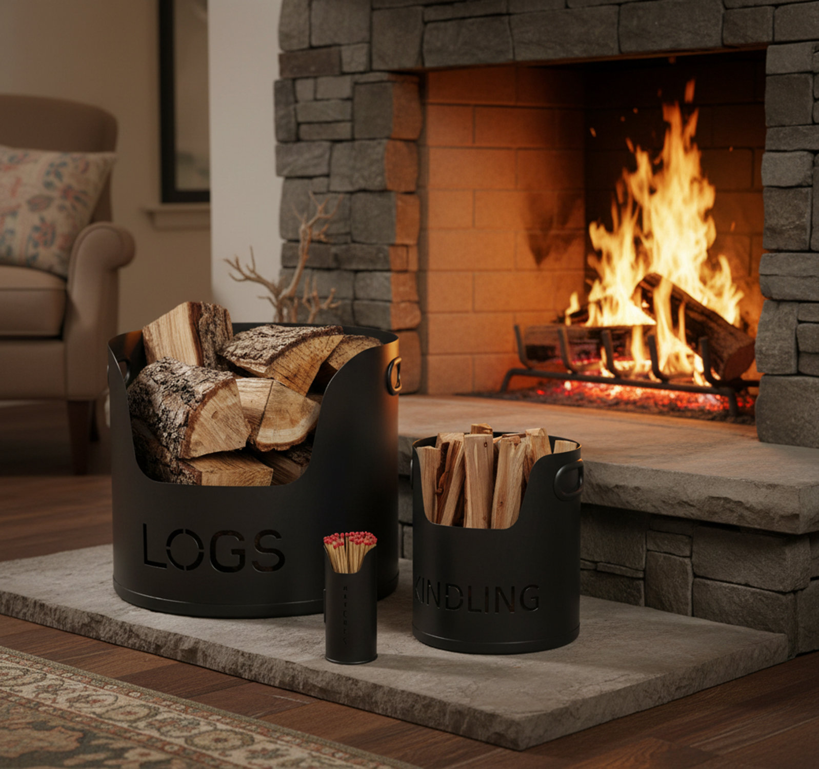 17 Stories 3-Piece Fireside Log & Kindling Storage Set | Wayfair.co.uk