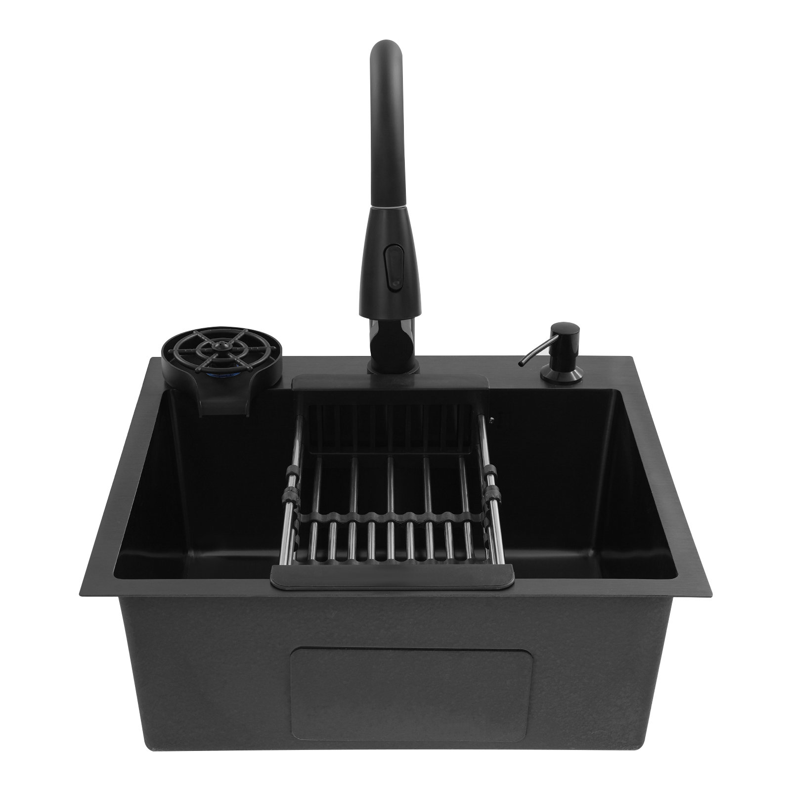 SUNYOU Kitchen Sink With Pull-Out Faucet(Cup Rinser+Drain Basket+Pull ...