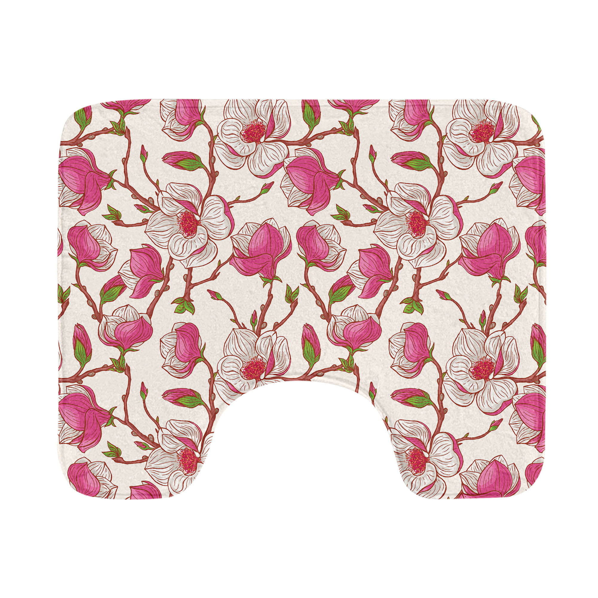 East Urban Home Flower Toilet Mat U-Shape Bathroom Rug 20" Pink White ...