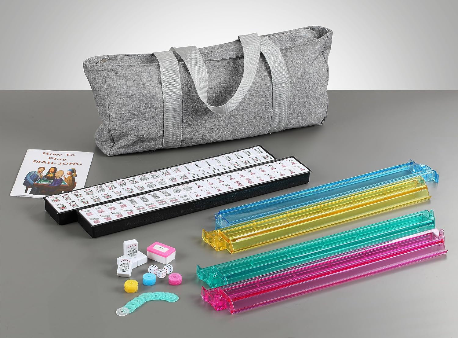 USA MJ TABLE American Mahjong Set Combo Grey Bag 166 Tiles 4 All in One ...