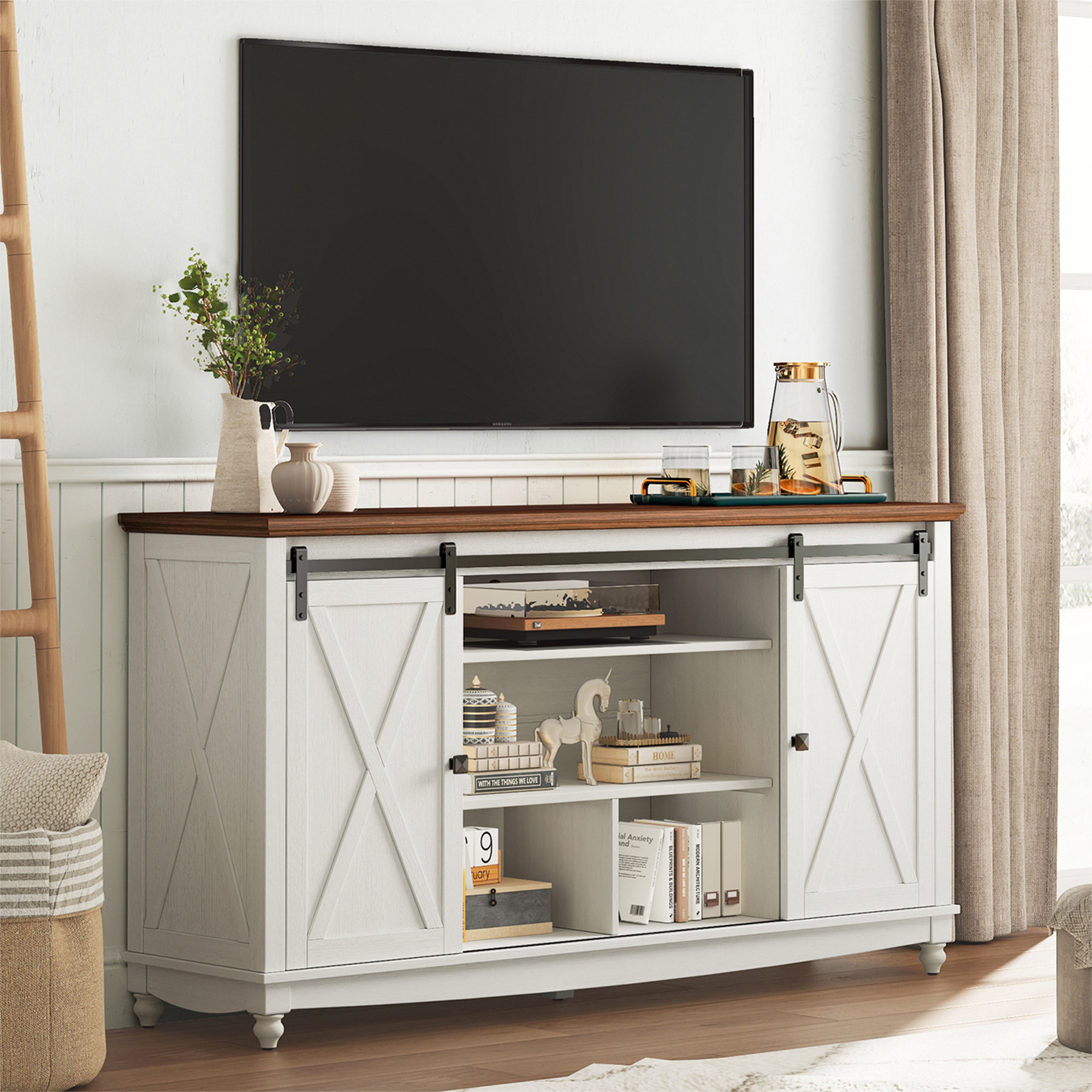 Alcott Hill® Farmhouse Tv Stand For 75'' Tv With Storage Cabinets, Barn ...