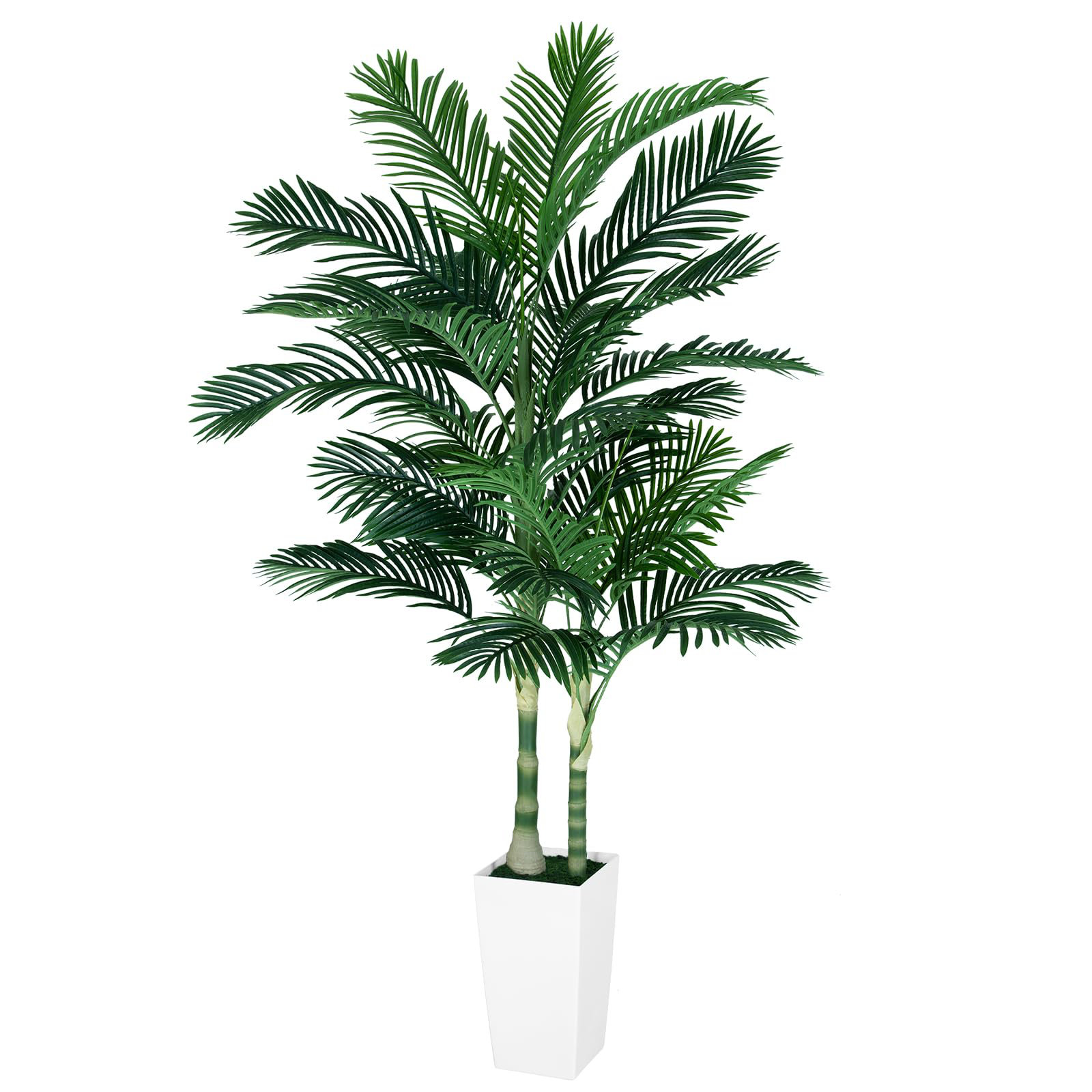 Primrue 7' Faux Palm Tree in White Planter – Lifelike Tropical Plant ...