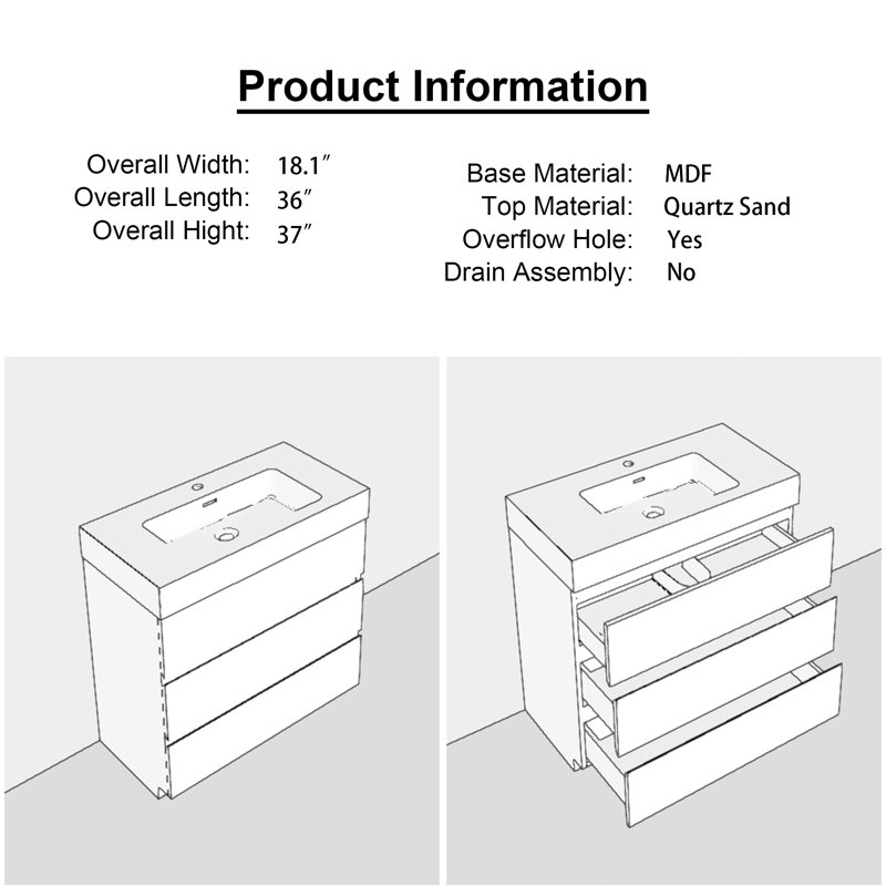 Latitude Run® Kateryna 36" Single Freestanding Bathroom Vanity Set with ...