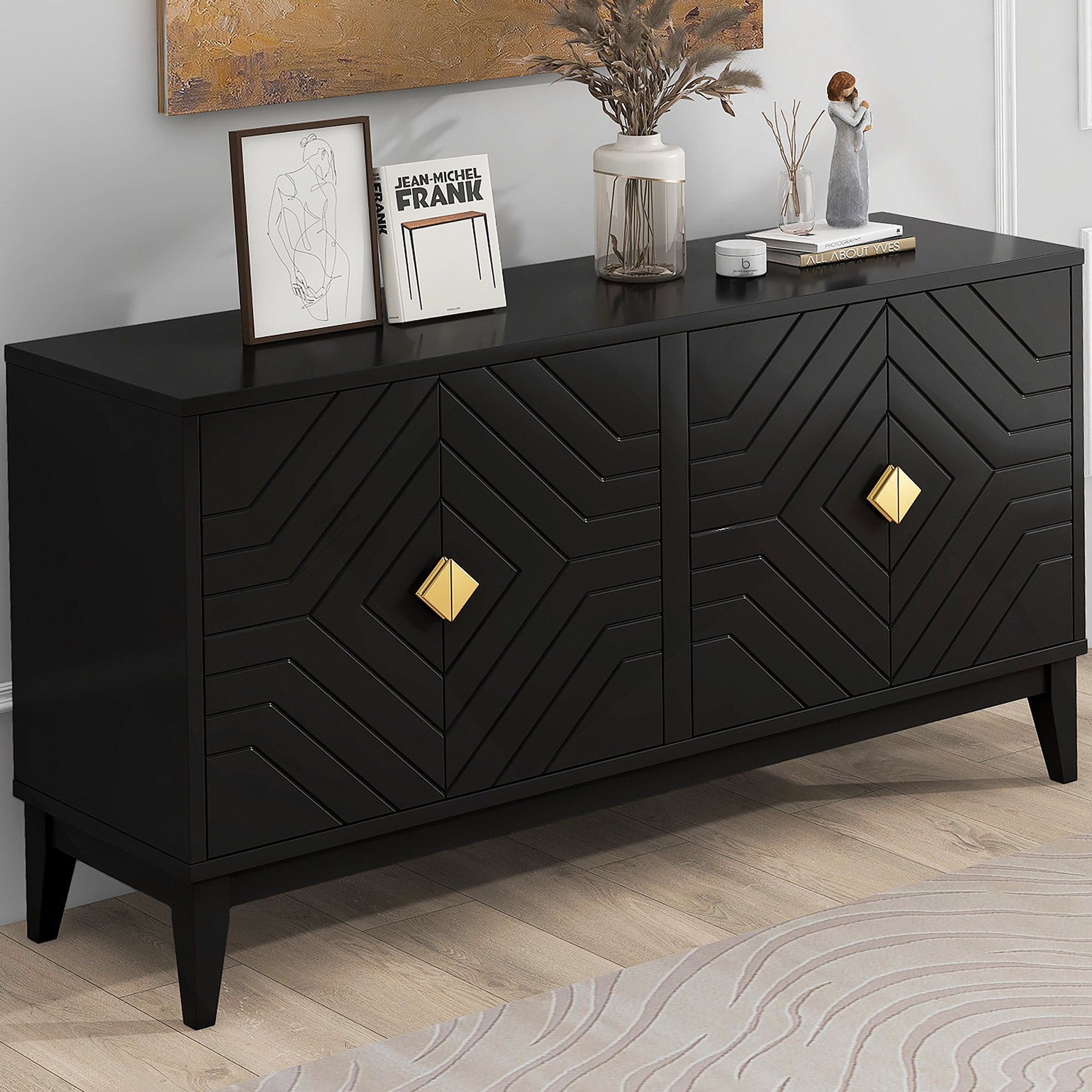 Corrigan Studio® 4-Door Sideboard Storage Cabinet for Living Room and ...