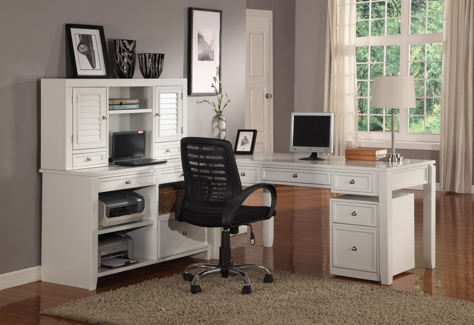 Lark Manor Assiah 5 Solid Wood L-Shaped Computer Desk Office Set with ...