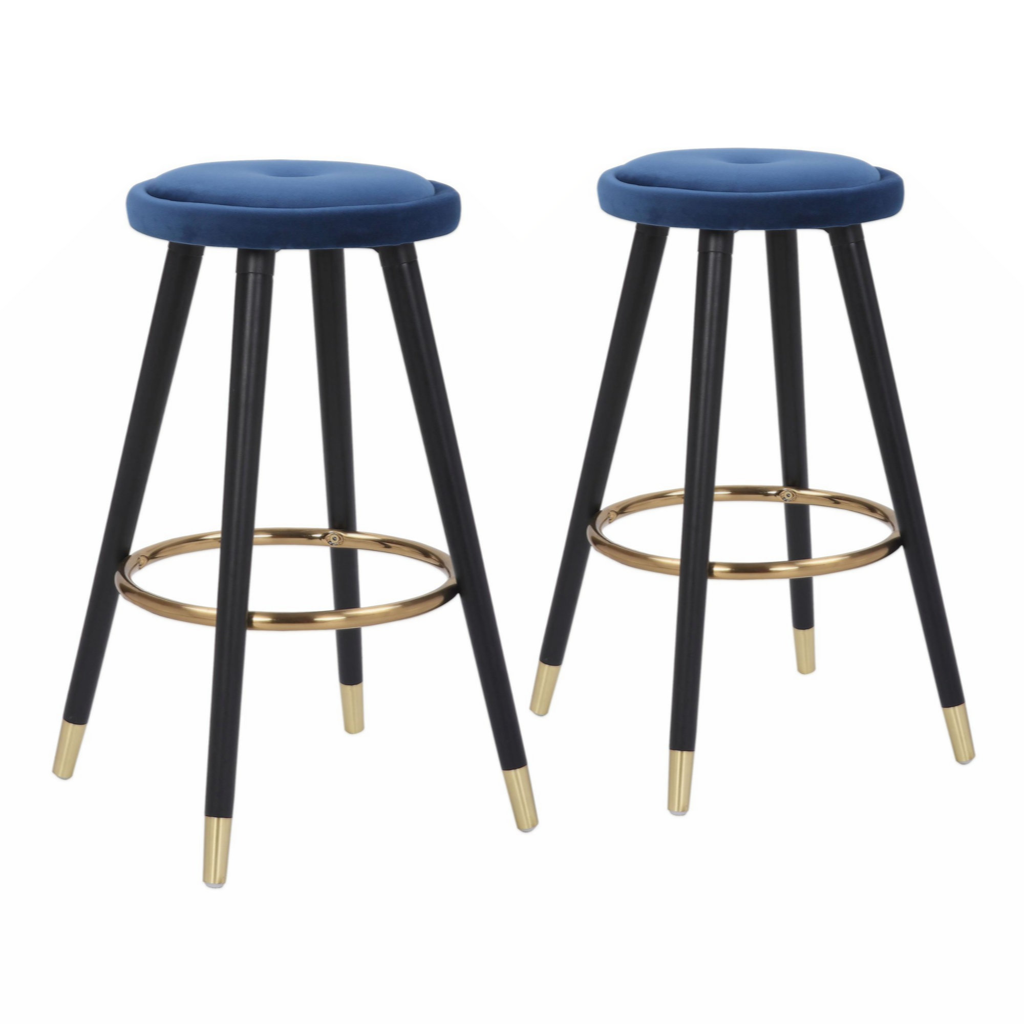 Mercer41 Cavalier Glam Counter Stool In Black Wood And Green Velvet ...