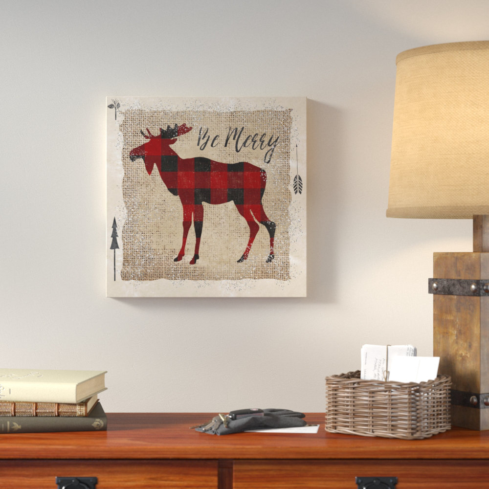 Loon Peak® Buffalo Check Moose On Canvas Print | Wayfair