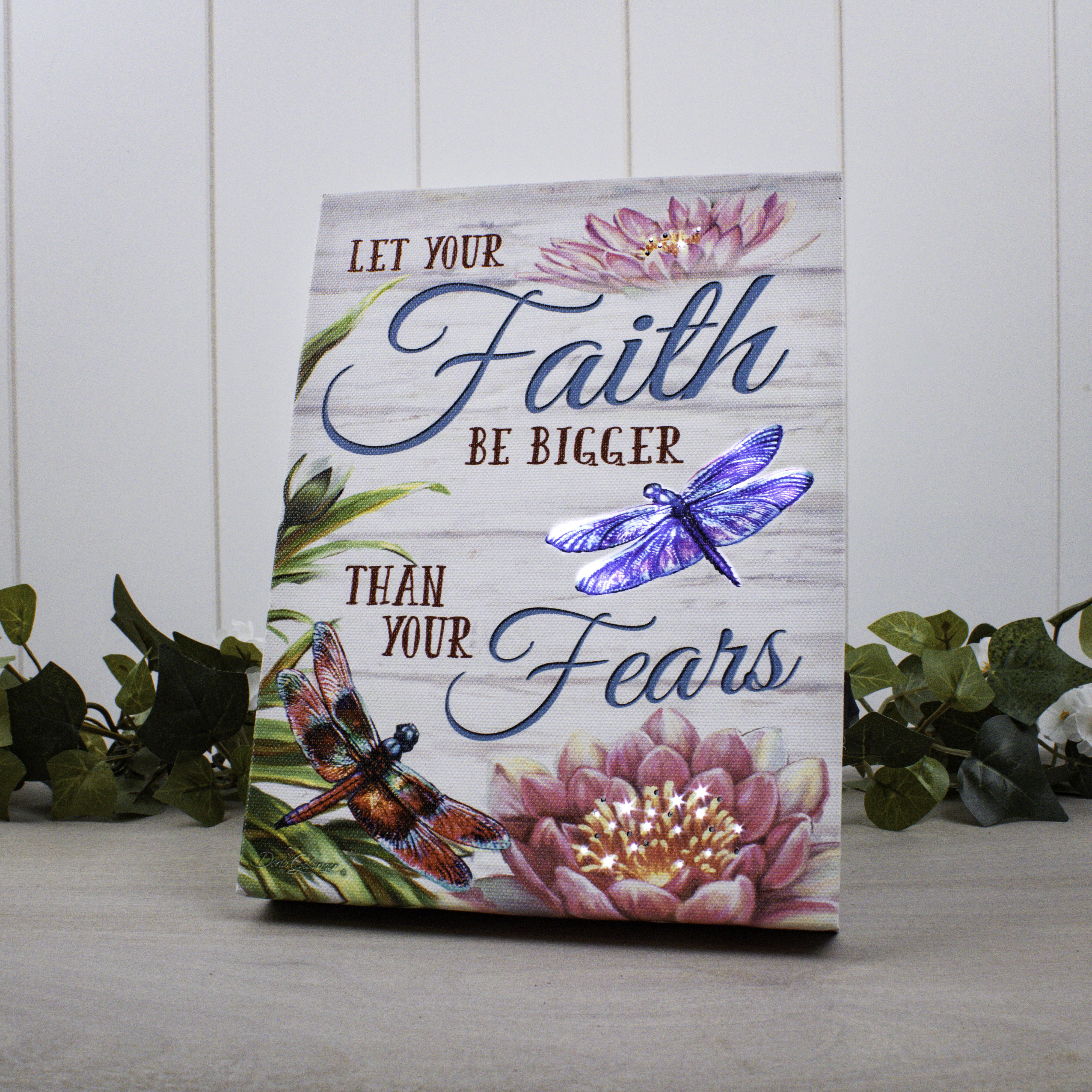 Trinx Faith Dragonflies 8x6 Mini Lighted Easel Back Canvas | Wayfair