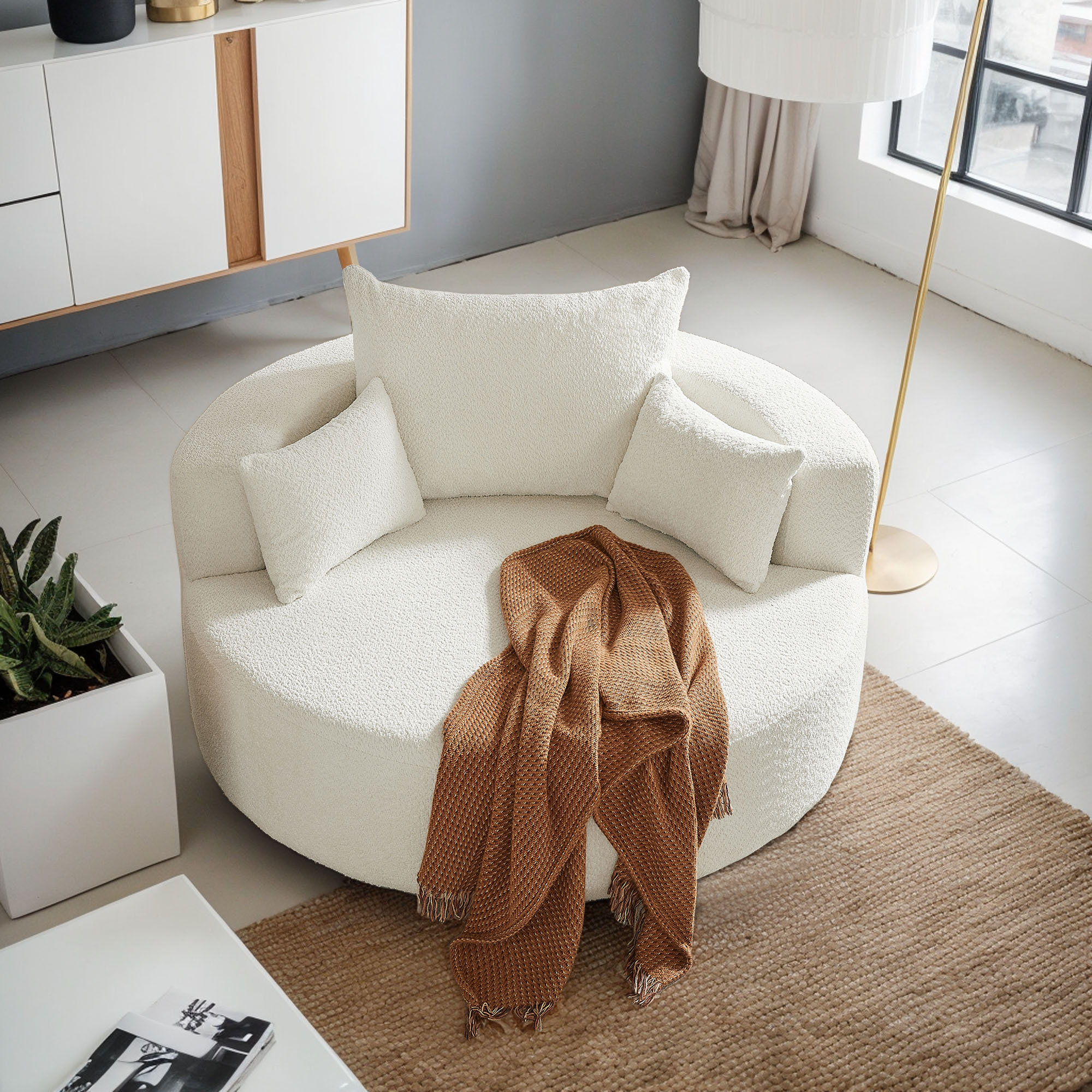 Hokku Designs 360° Swivel Chair Accent Chenille Barrel Chair Swivel ...