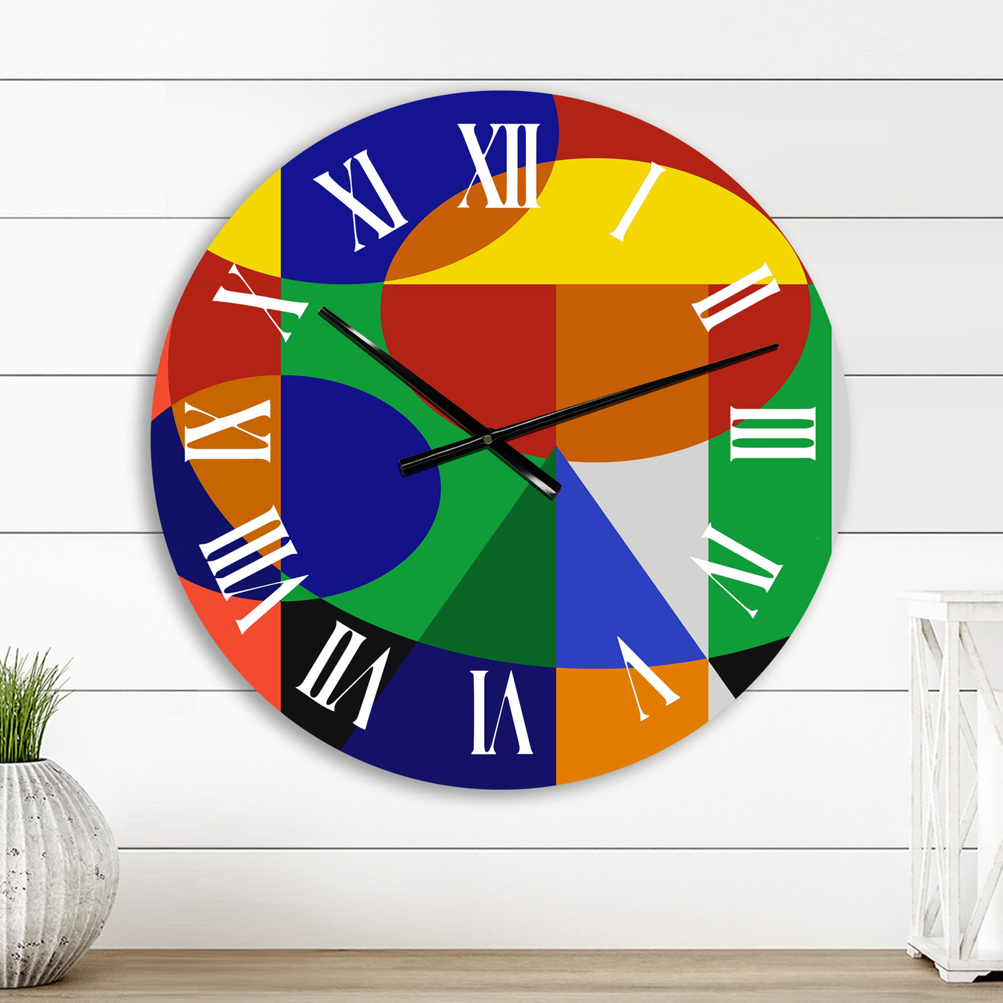 East Urban Home Retro Abstract Colorful Geometric Designs XV Wall Clock ...