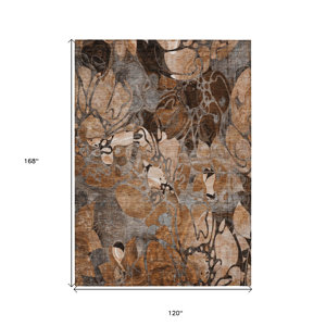HomeRoots 10' X 14' Chocolate Terracotta and Ivory Floral Washable Non ...