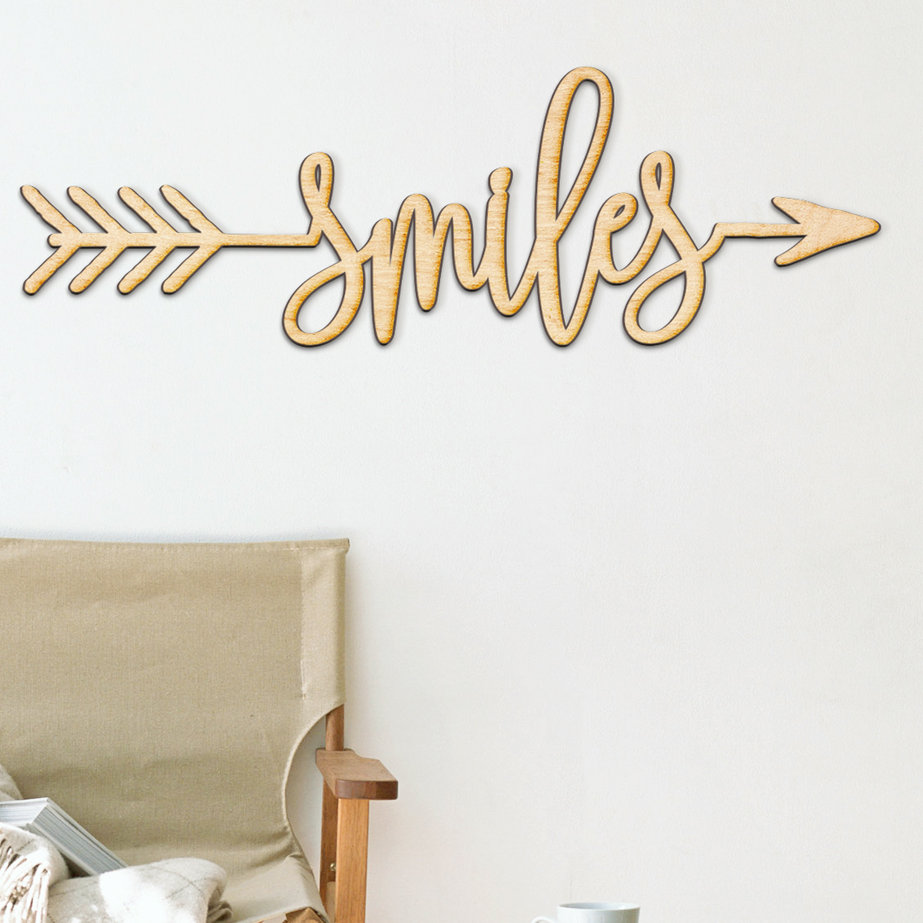 Winston Porter Smiles Arrow Wood Sign Home Gallery Wall Decor - Wayfair ...