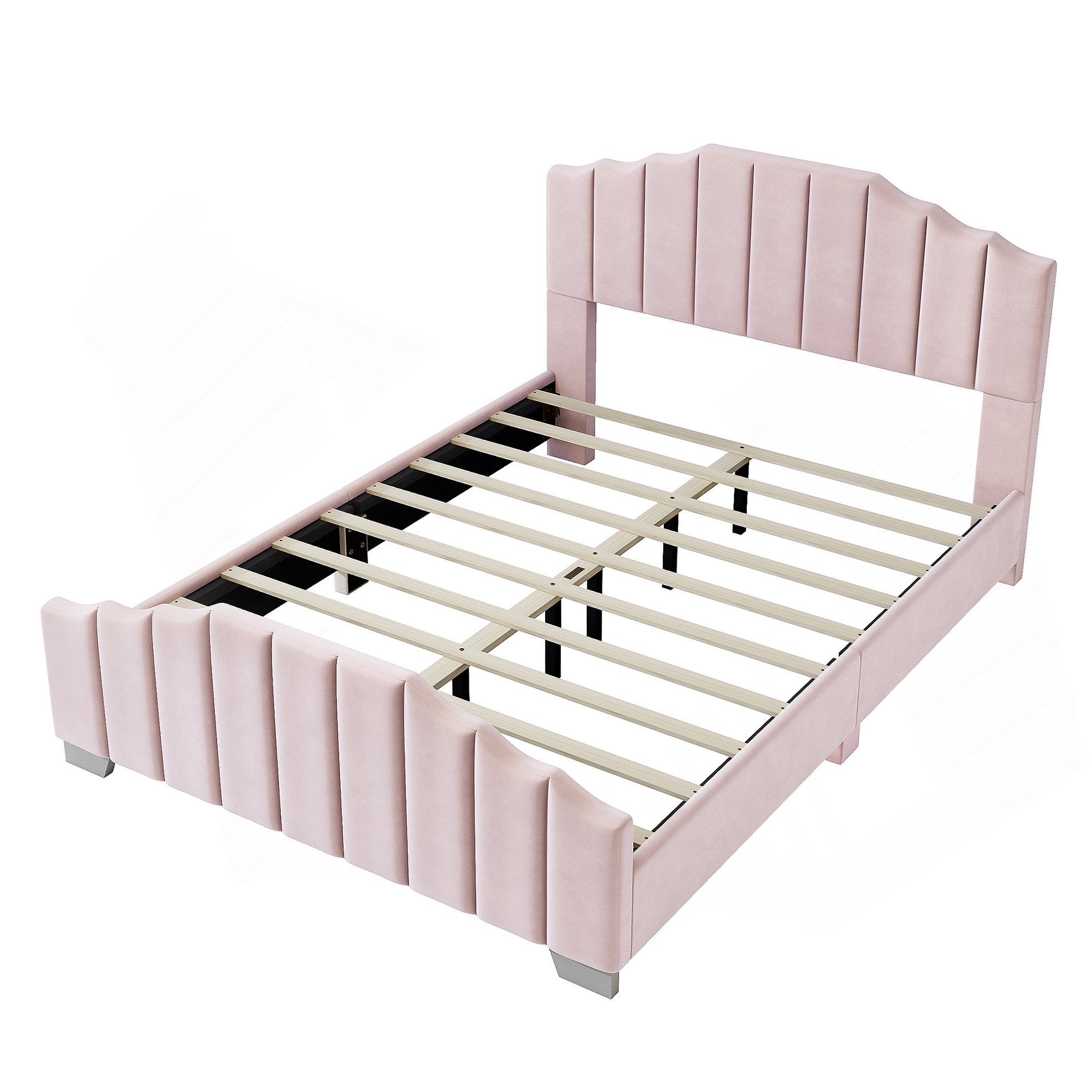 Mercer41 Queen Size Velvet Upholstered Platform Bed Vertical Channel ...