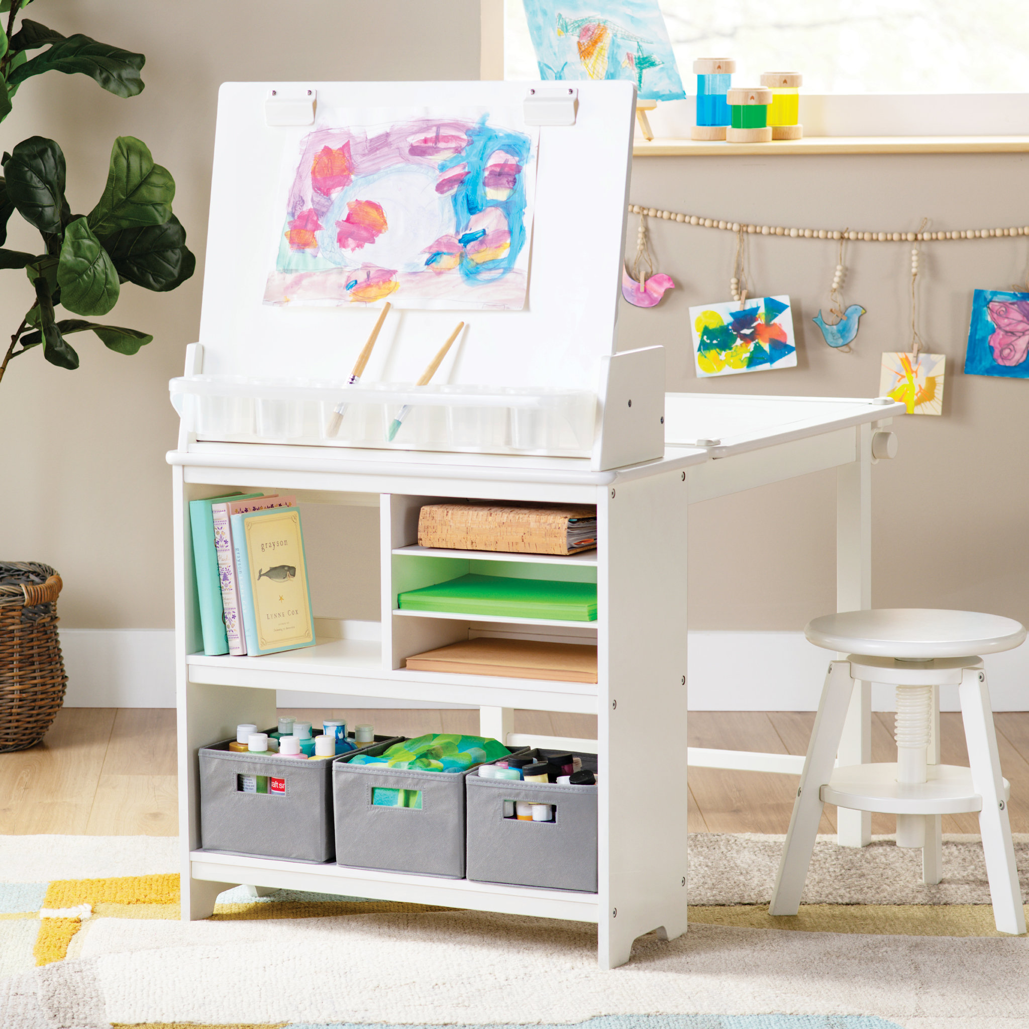 Guidecraft 3 in 1 Art Table, Drafting Table, Easel and Stool | Wayfair