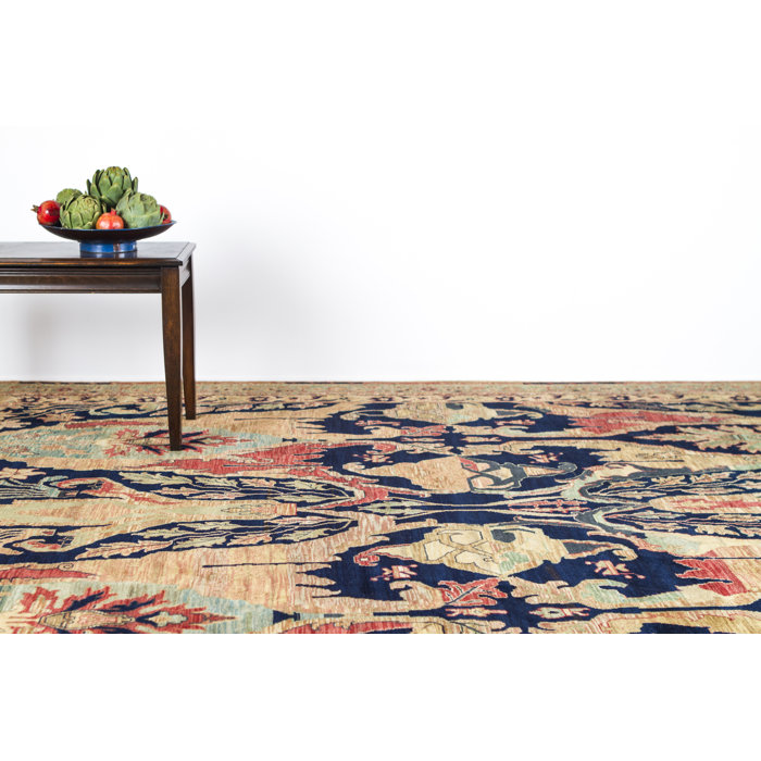 Exquisite Rugs Jurassic Oriental Hand-Knotted Wool Beige/Blue/Gold Area ...