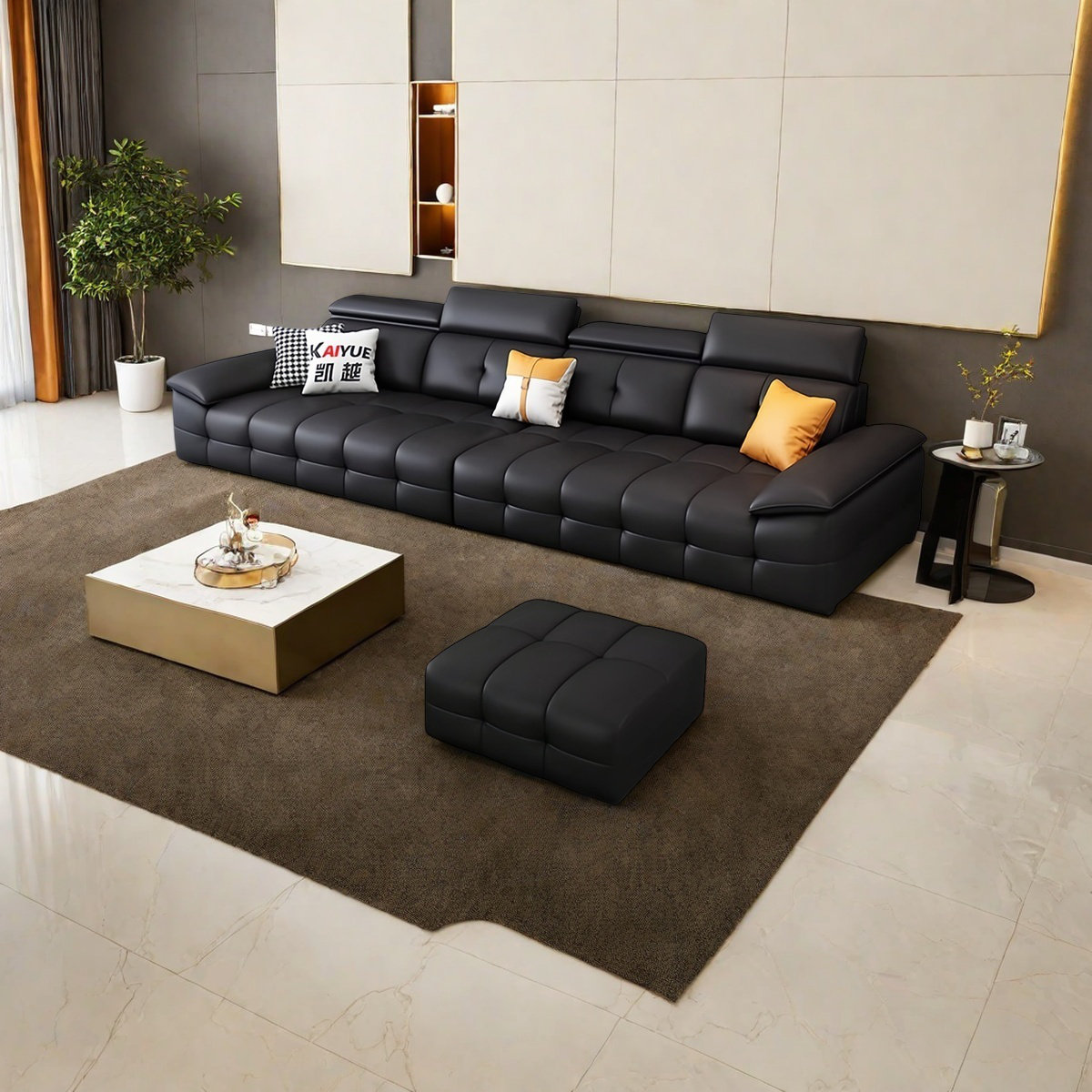 Merting Minimalist Leather High Back Living Room Sofa | Wayfair