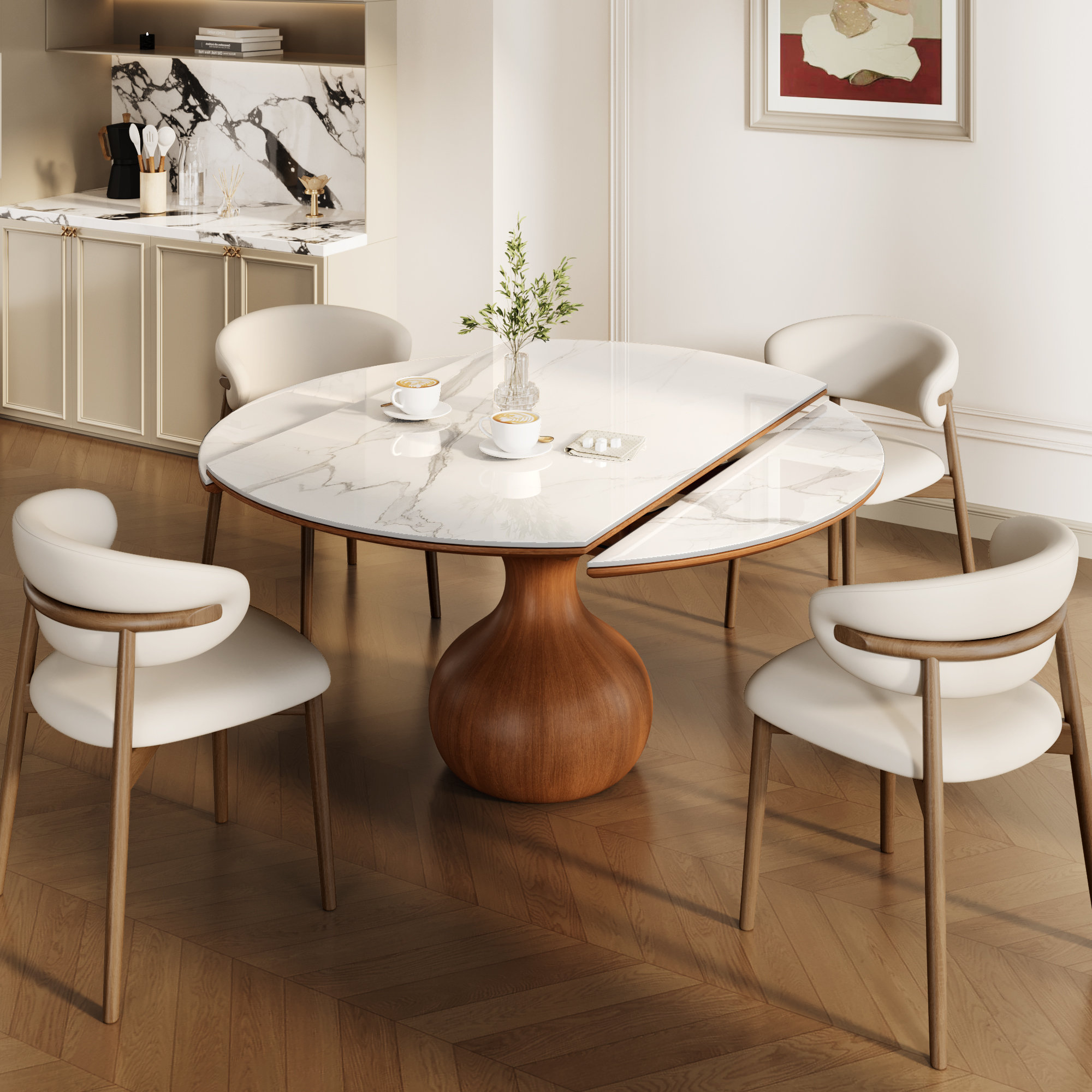 Corrigan Studio® Folding Kitchen Table 53" Extendable Round Dining ...