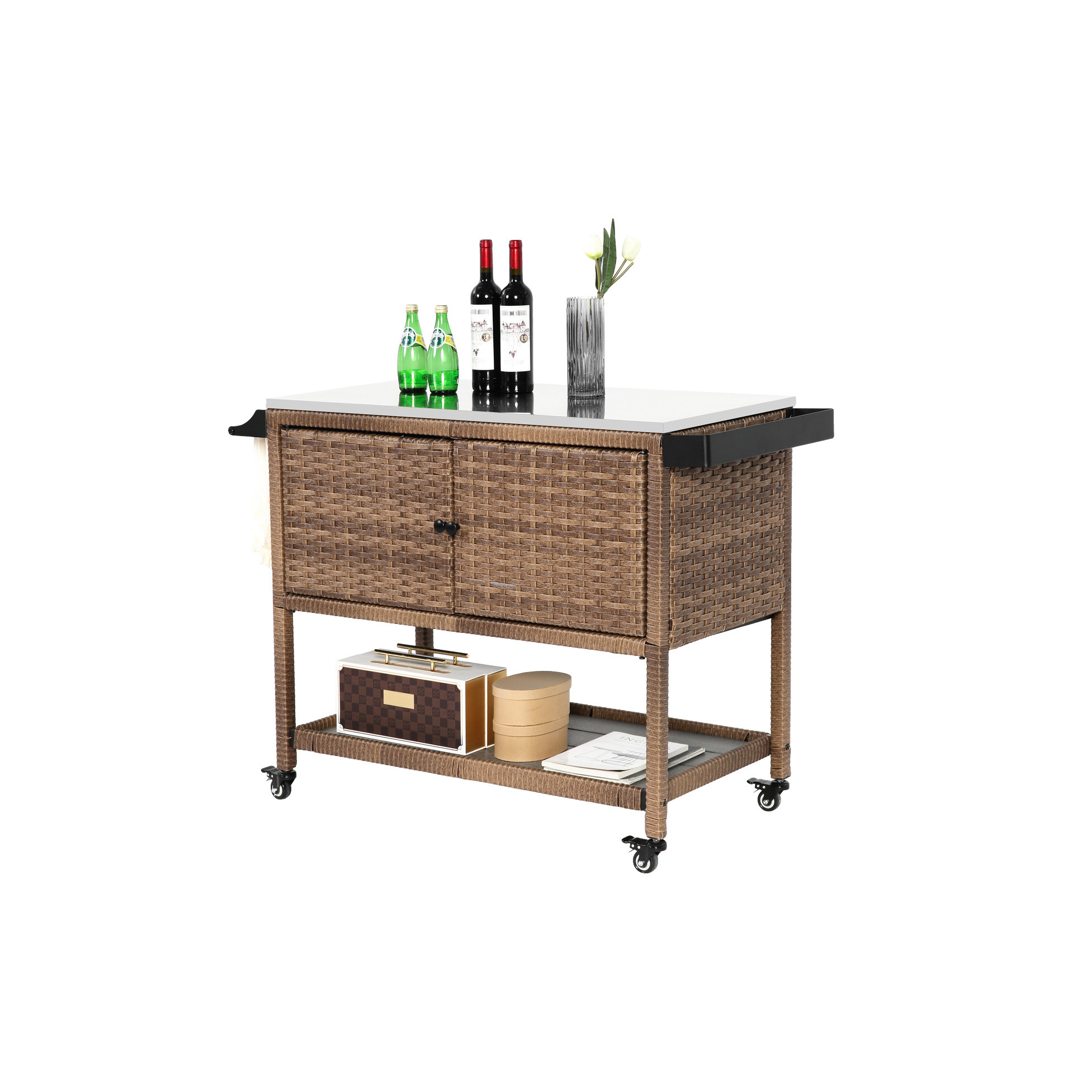 DuskDreams Rolling Counter Table With And Stainless Steel - Brown ...